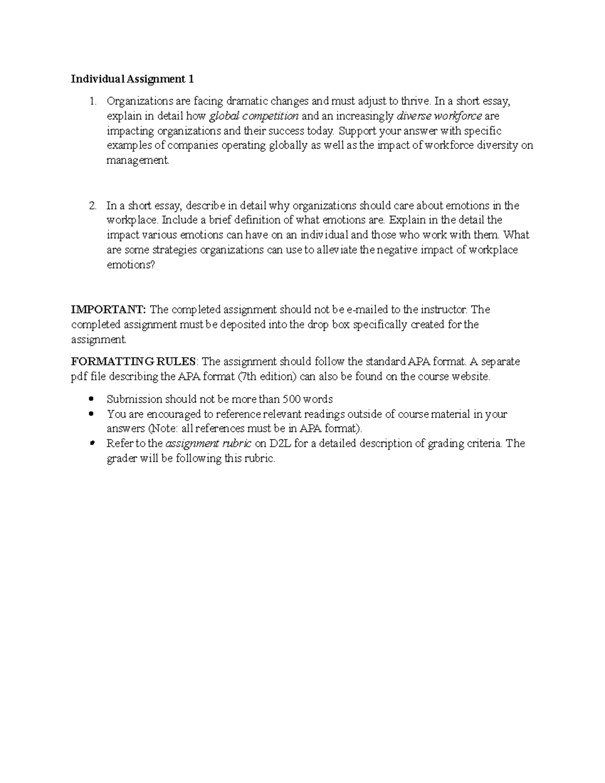 Individual Assignment 1 - In a short essay, explain in detail how ...