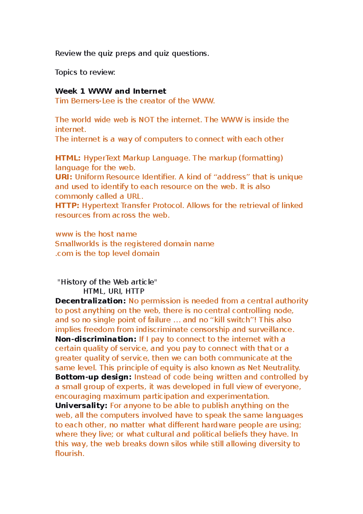 Midterm Review - Review the quiz preps and quiz questions. Topics to ...