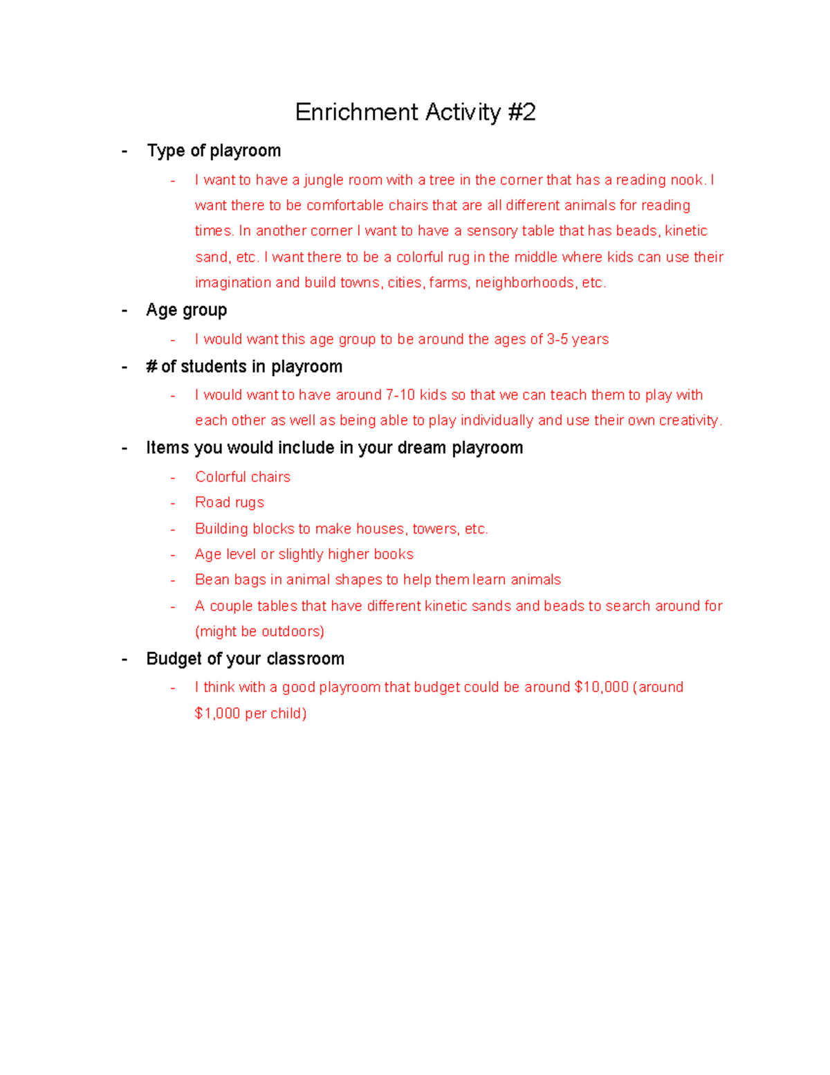 Copy of Enrichment Activity #2 - Enrichment Activity - Type of playroom ...