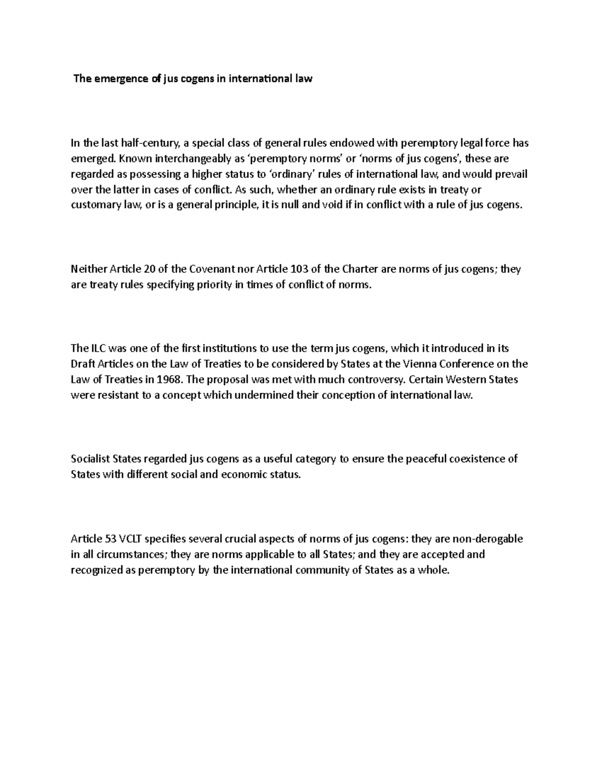 The emergence of jus cogens in international law - Known ...