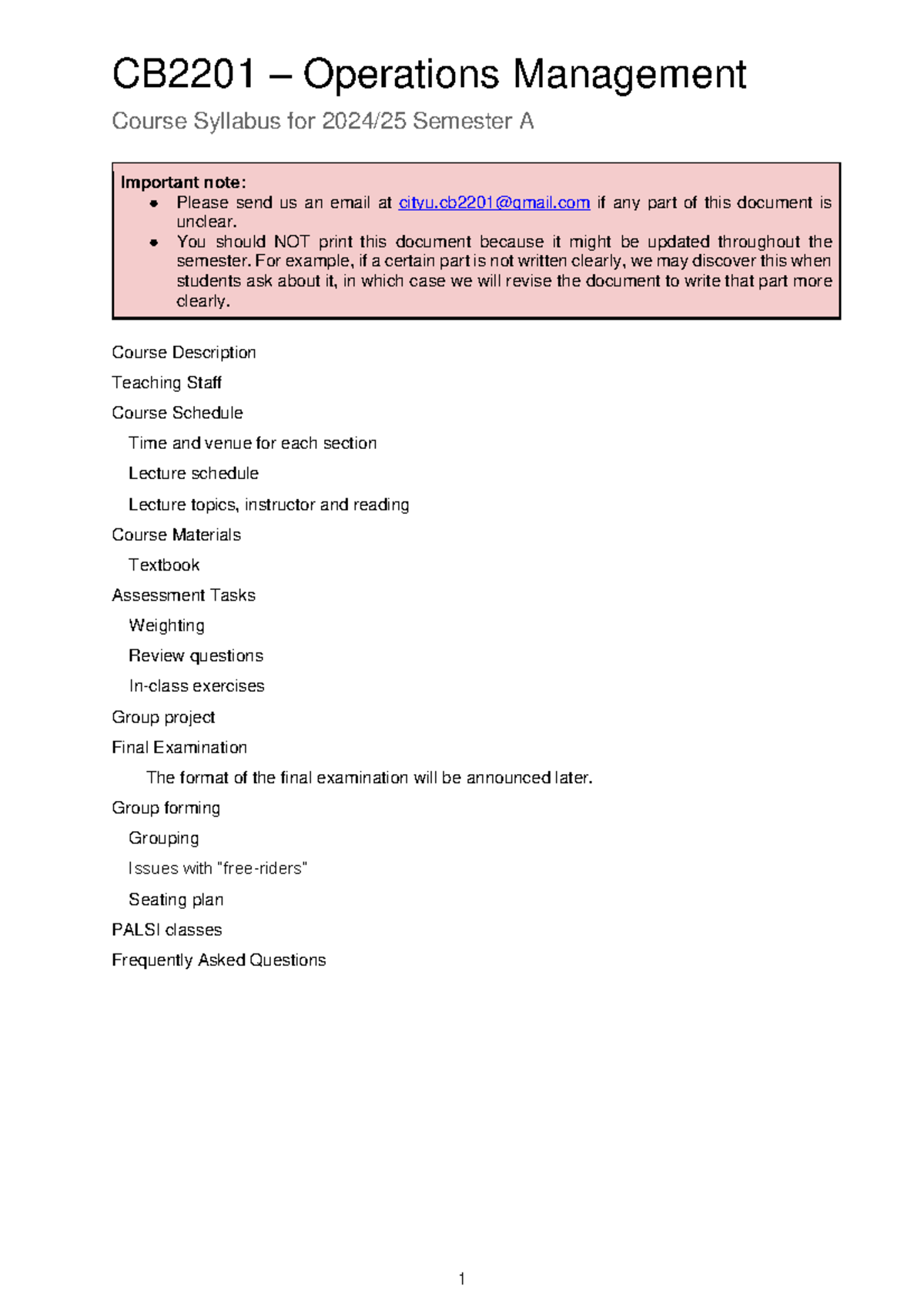 Course Outline 2024-25A - CB2201 – Operations Management Course ...