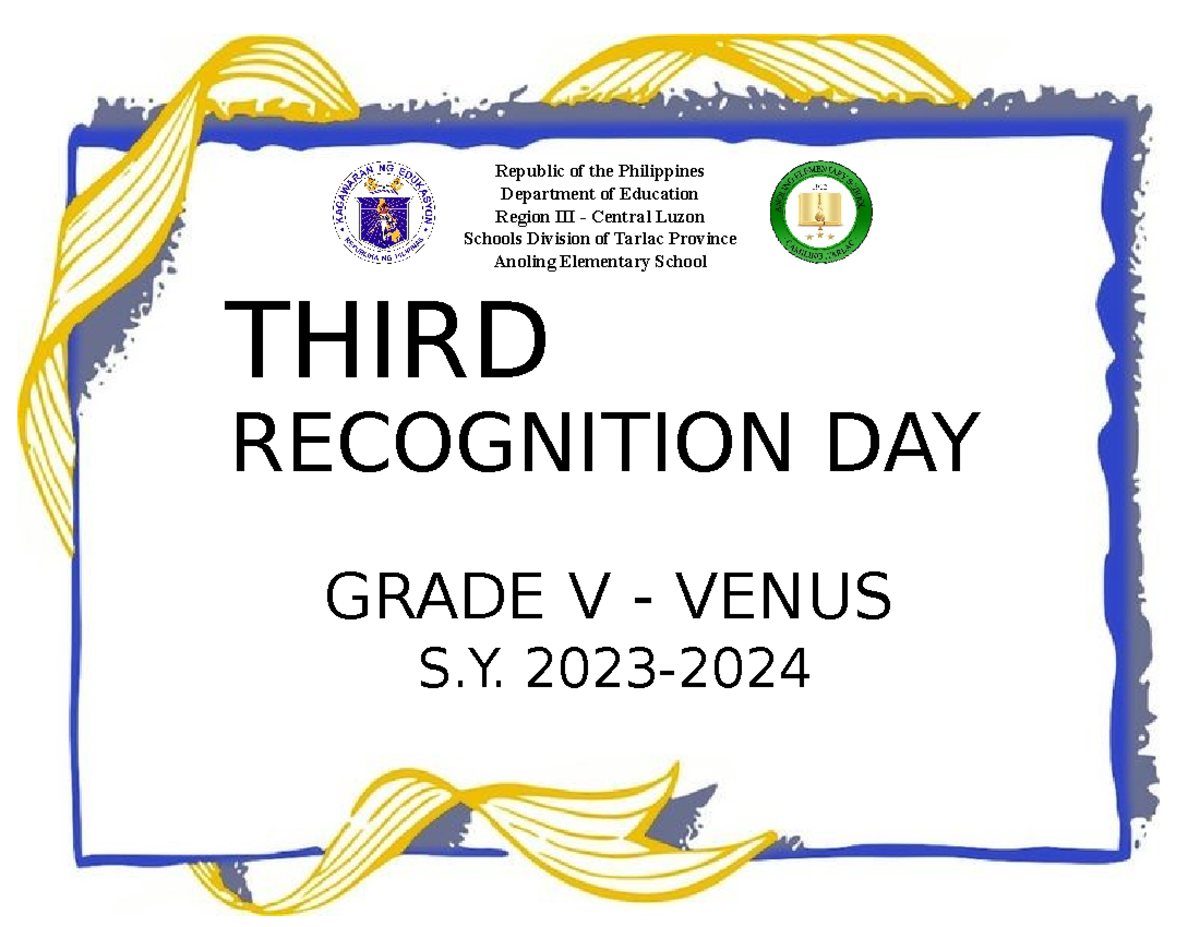 Tarpapel recog - MaEd TLE - THIRD RECOGNITION DAY GRADE V - VENUS S ...