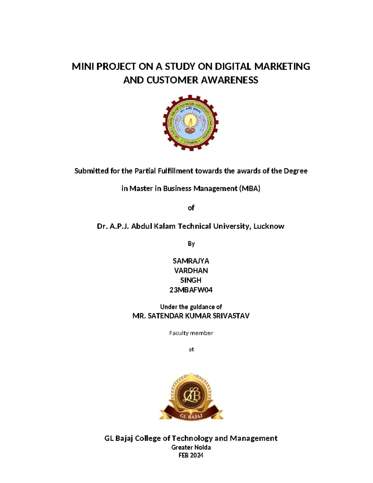 Kanishk Vardhan Singh Mini Project 2 - MINI PROJECT ON A STUDY ON ...