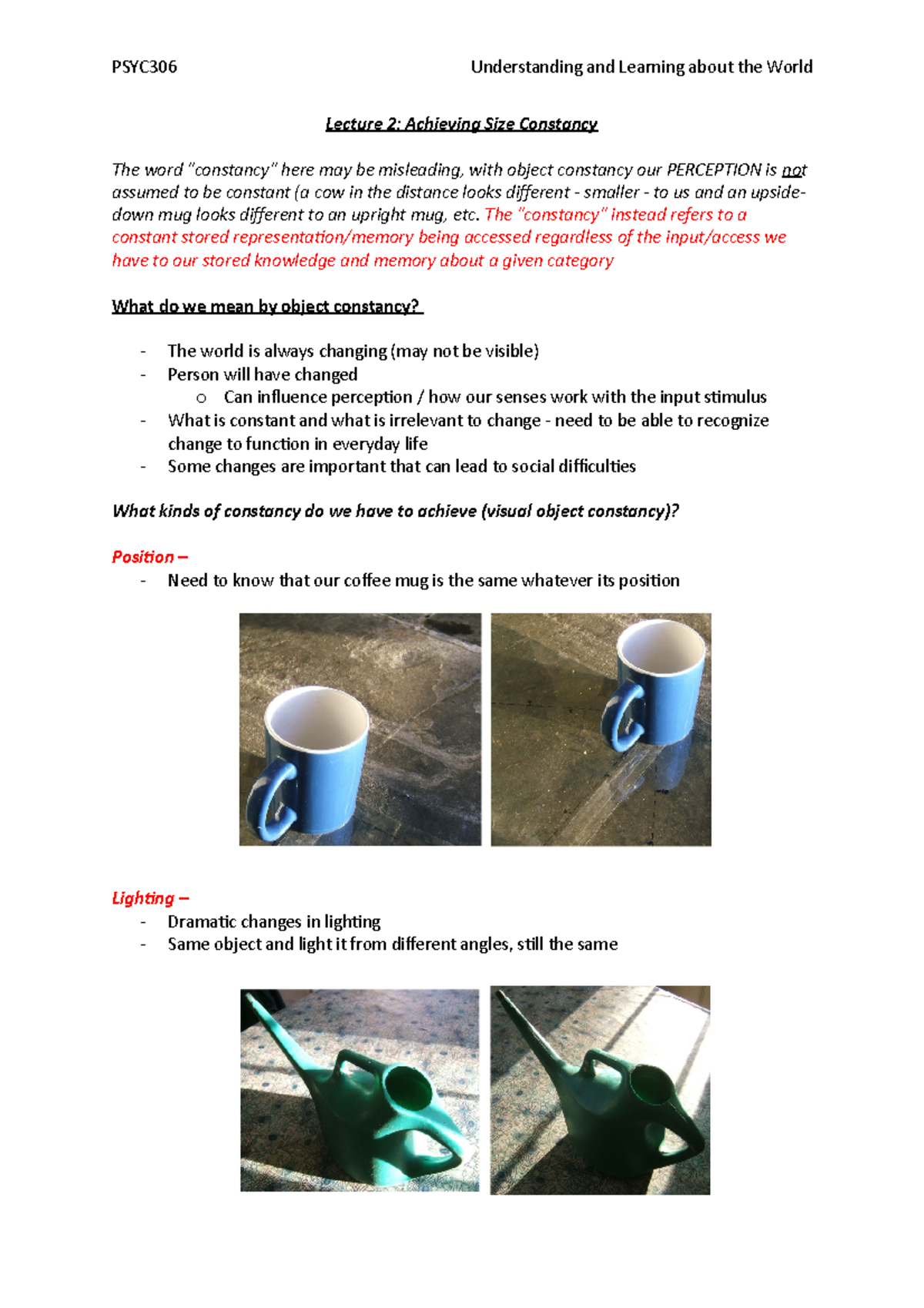 Lecture 2 notes - Achieving Size Constancy - Lecture 2: Achieving Size ...