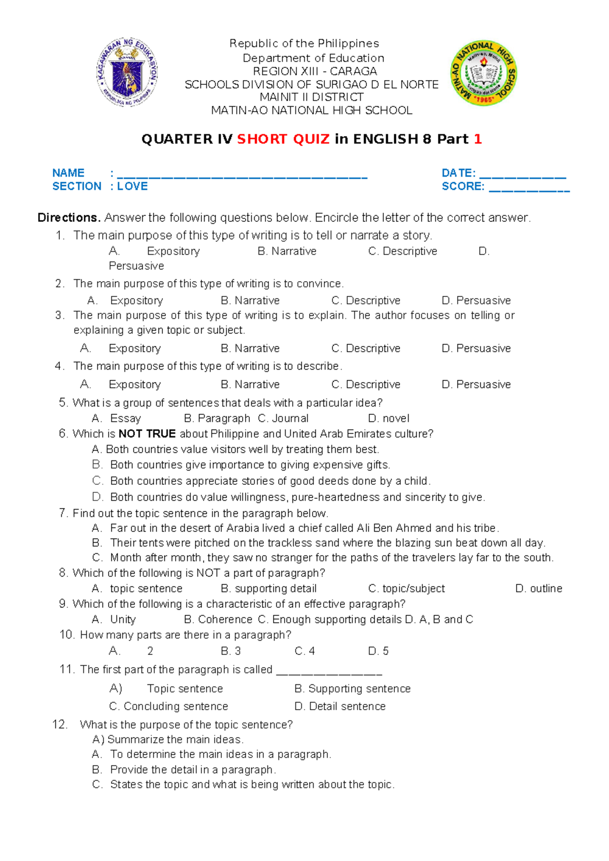 SQ-LQ with Performance Task Part 1 - Republic of the Philippines ...