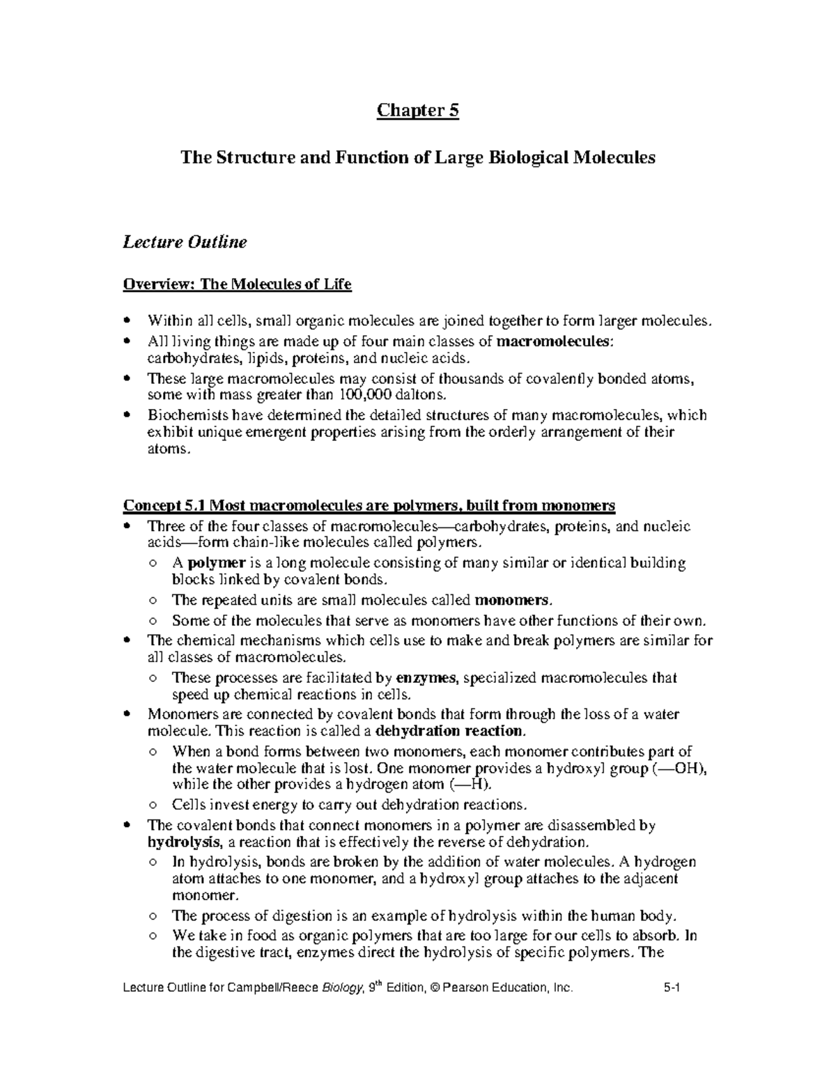 Chapter 5 The Structure and Function of Large Biological Molecules ...