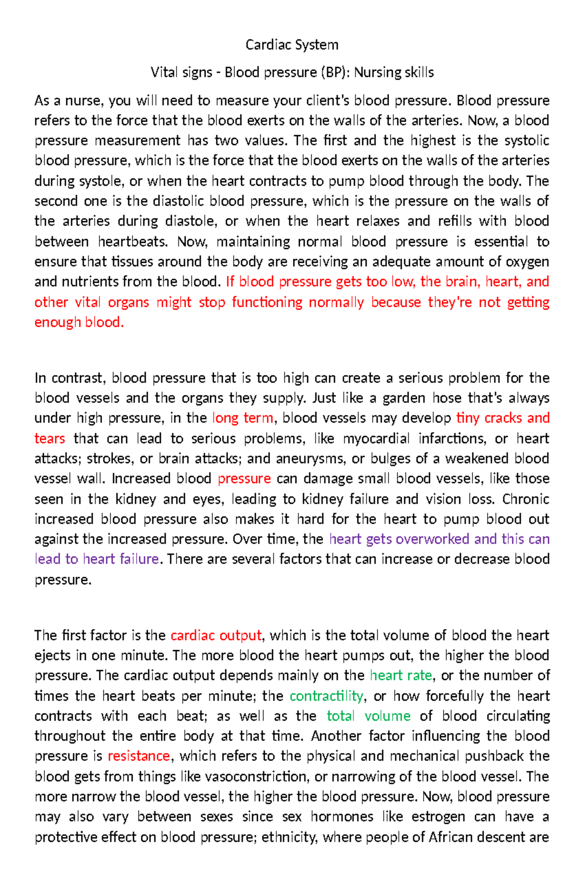 Clinical skills - Cardiac System Vital signs - Blood pressure (BP ...