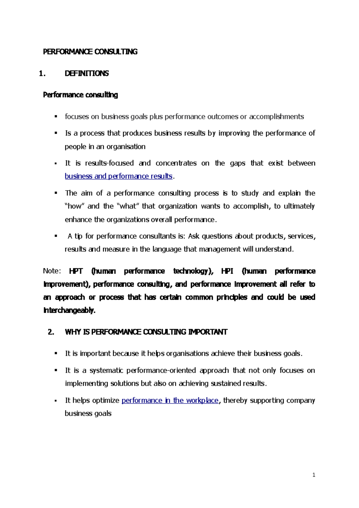 Module 5 - Performance consulting - PERFORMANCE CONSULTING 1 ...