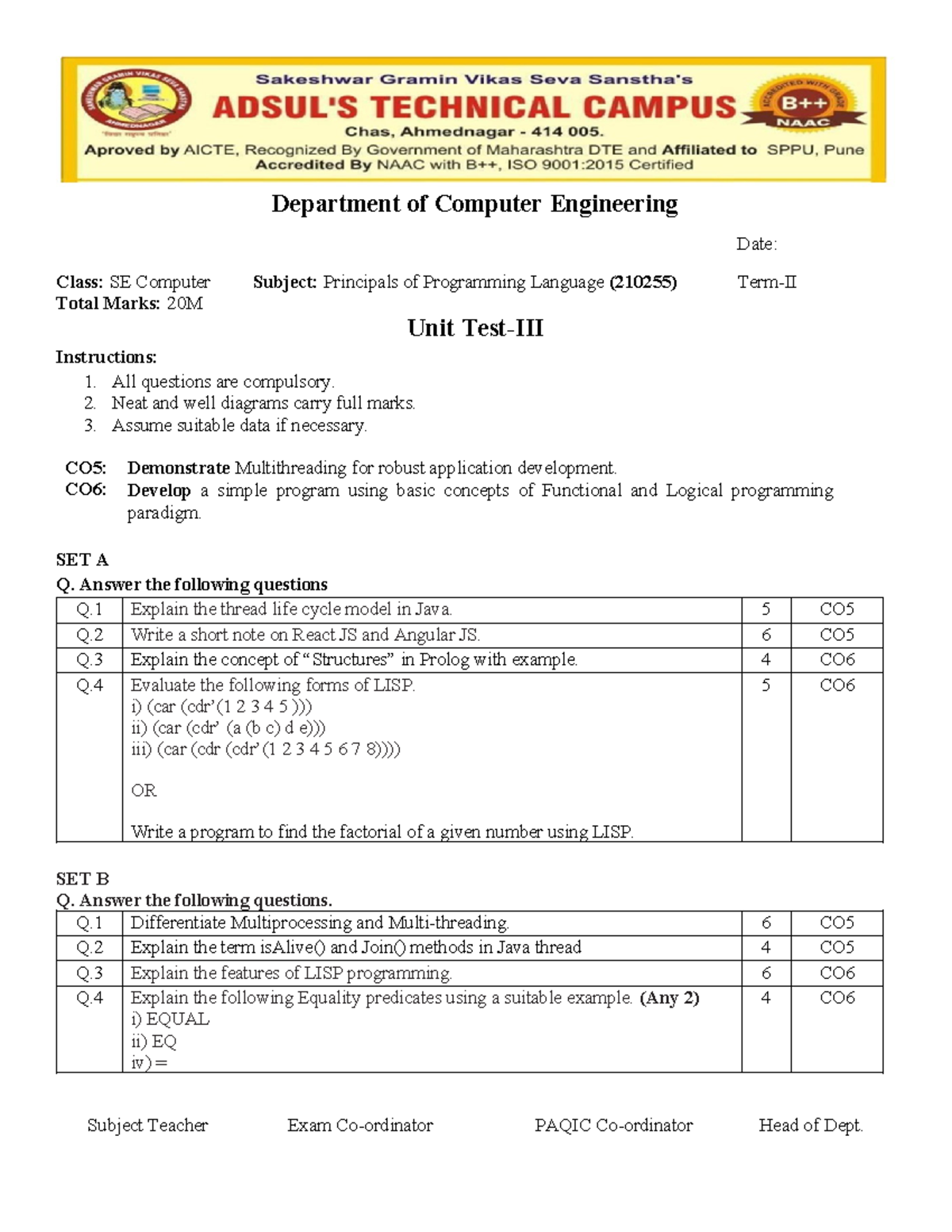 Unit Test-III (23-24) SEM-II by JRM (PPL) - Department of Computer ...