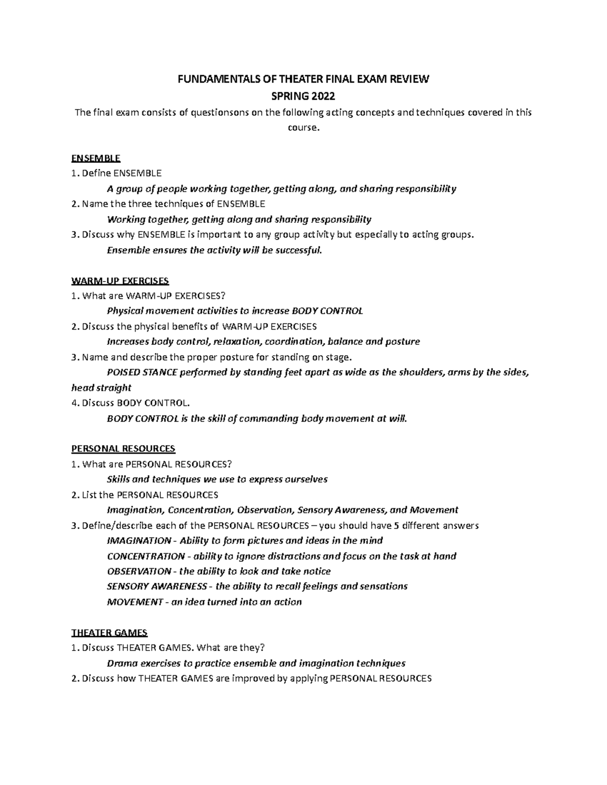 Theater Final - Info about theatre - FUNDAMENTALS OF THEATER FINAL EXAM ...