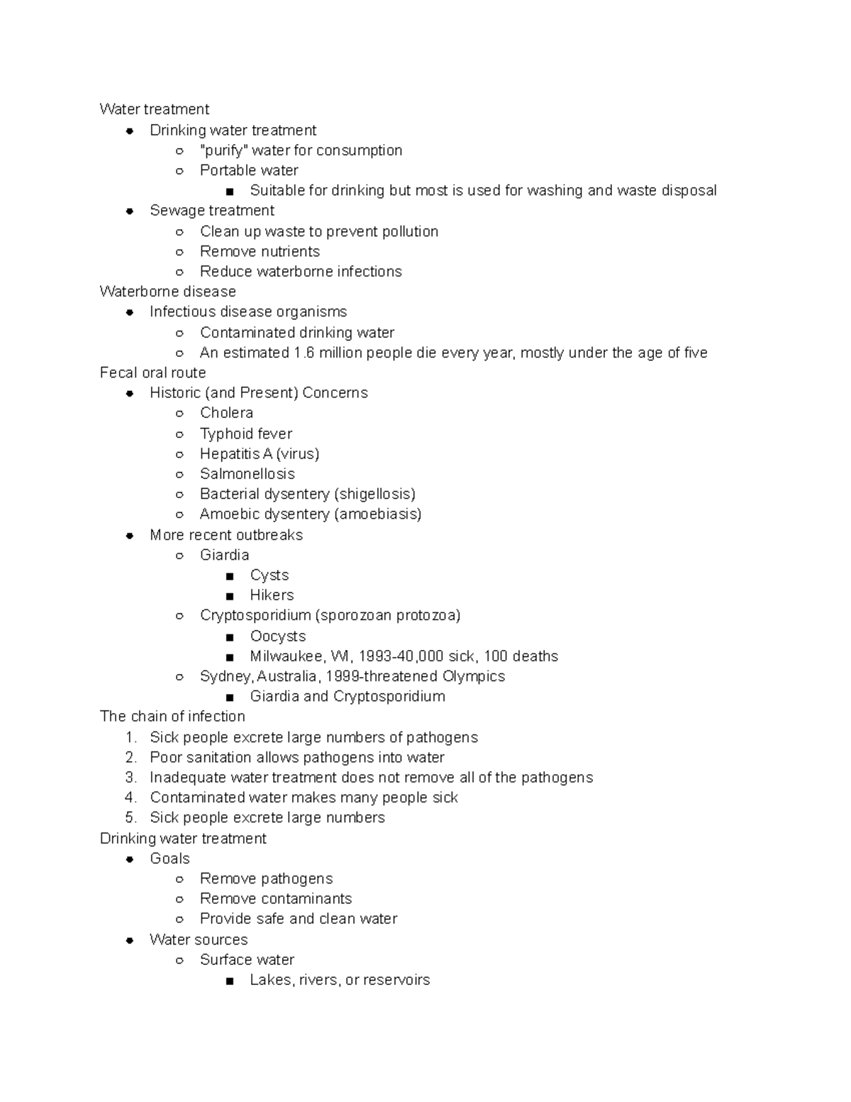 Intro to Environmental Science - Water treatment Drinking water ...