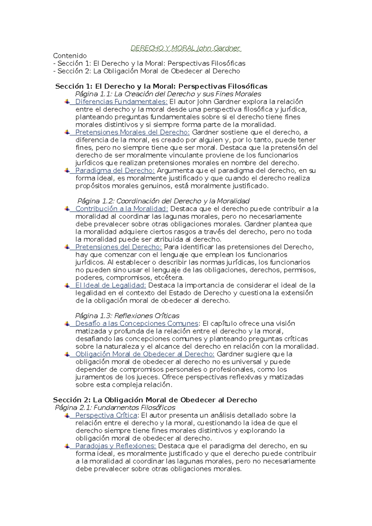 Derecho Y Moral John Gardner - DERECHO Y MORAL John Gardner Contenido - Sección 1: El Derecho y ...