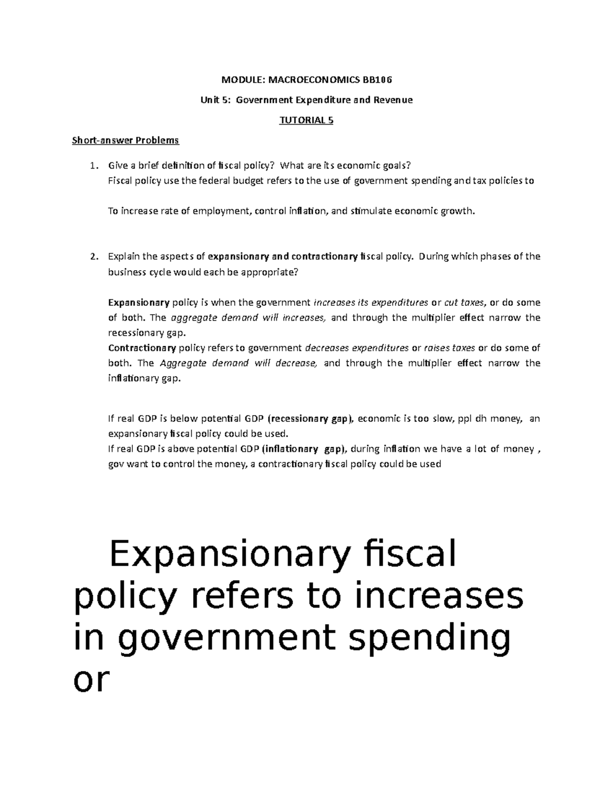 T5 S - Economics - MODULE: MACROECONOMICS BB Unit 5: Government ...