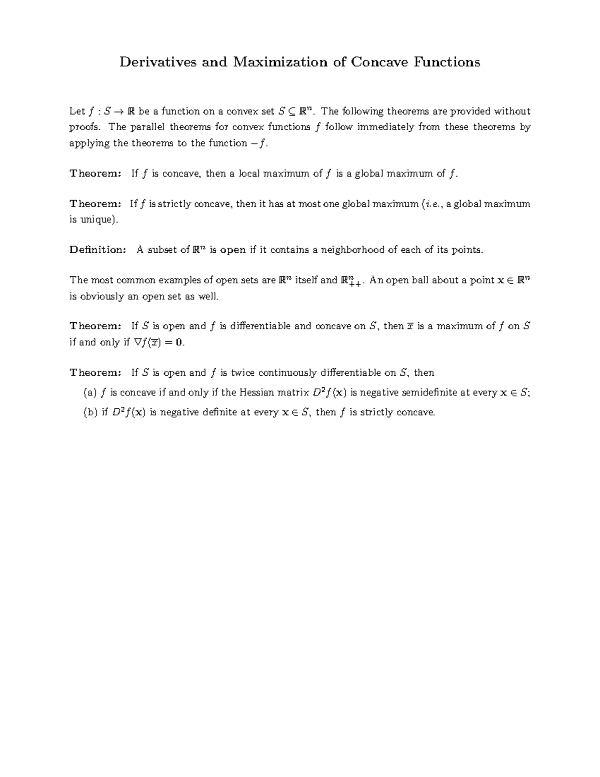 Concave Functions And Derivatives Derivatives And Maximization Of