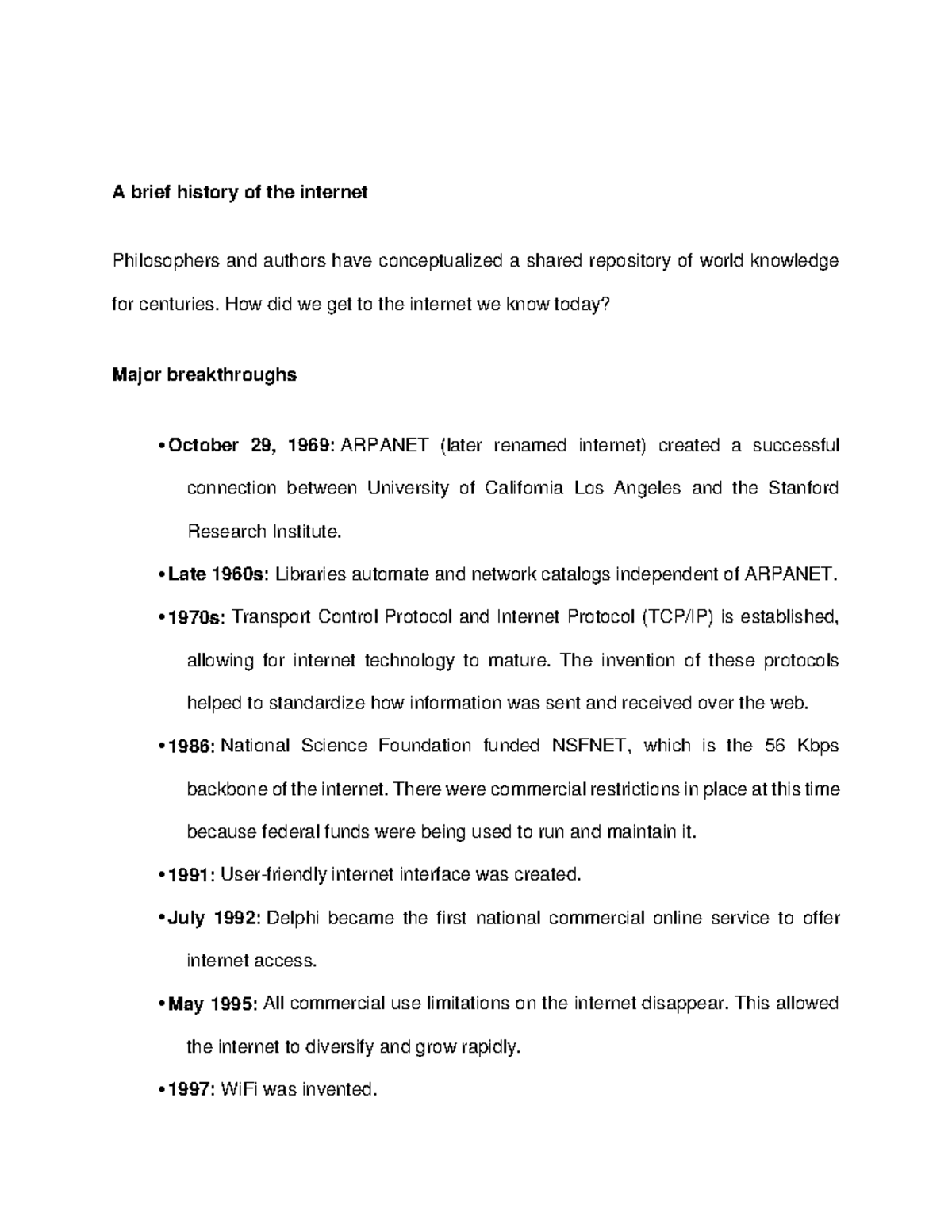 Assignment 2 - Arts - A brief history of the internet Philosophers and ...