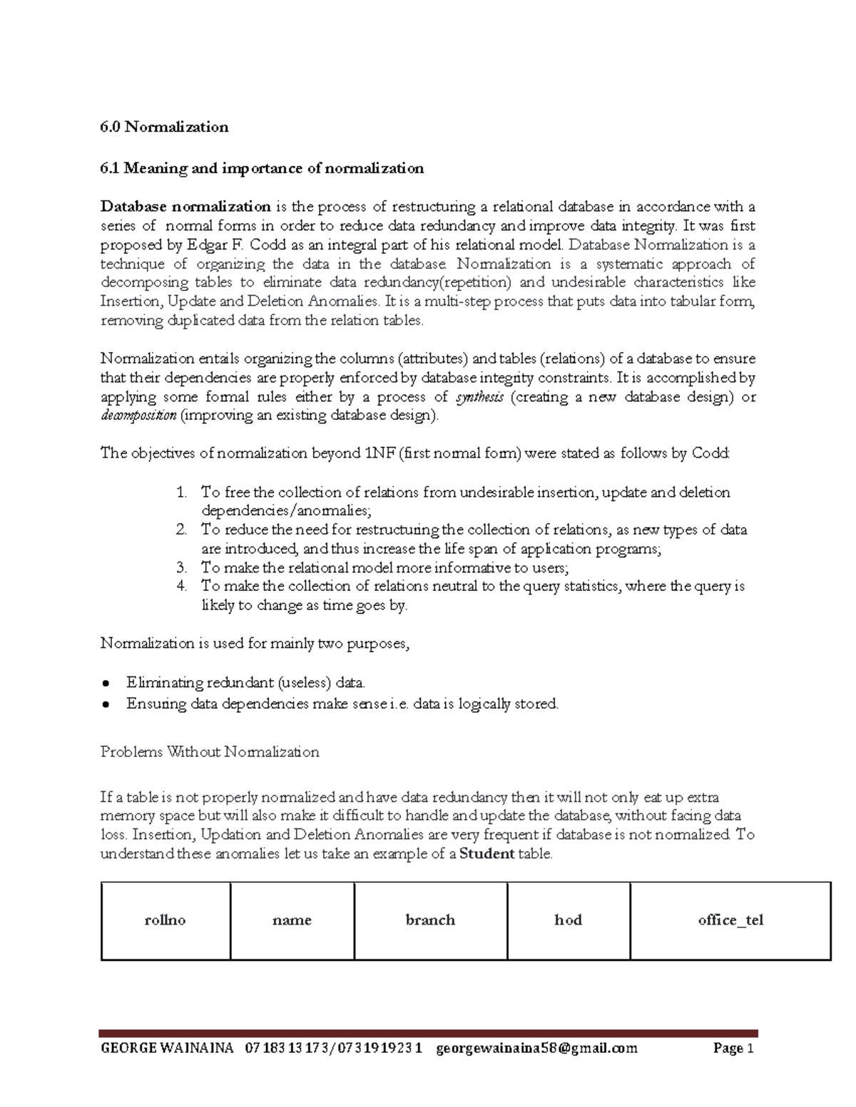 Topic 6 Normalization - NICE LECTURE NOTES - 6 Normalization 6 Meaning ...