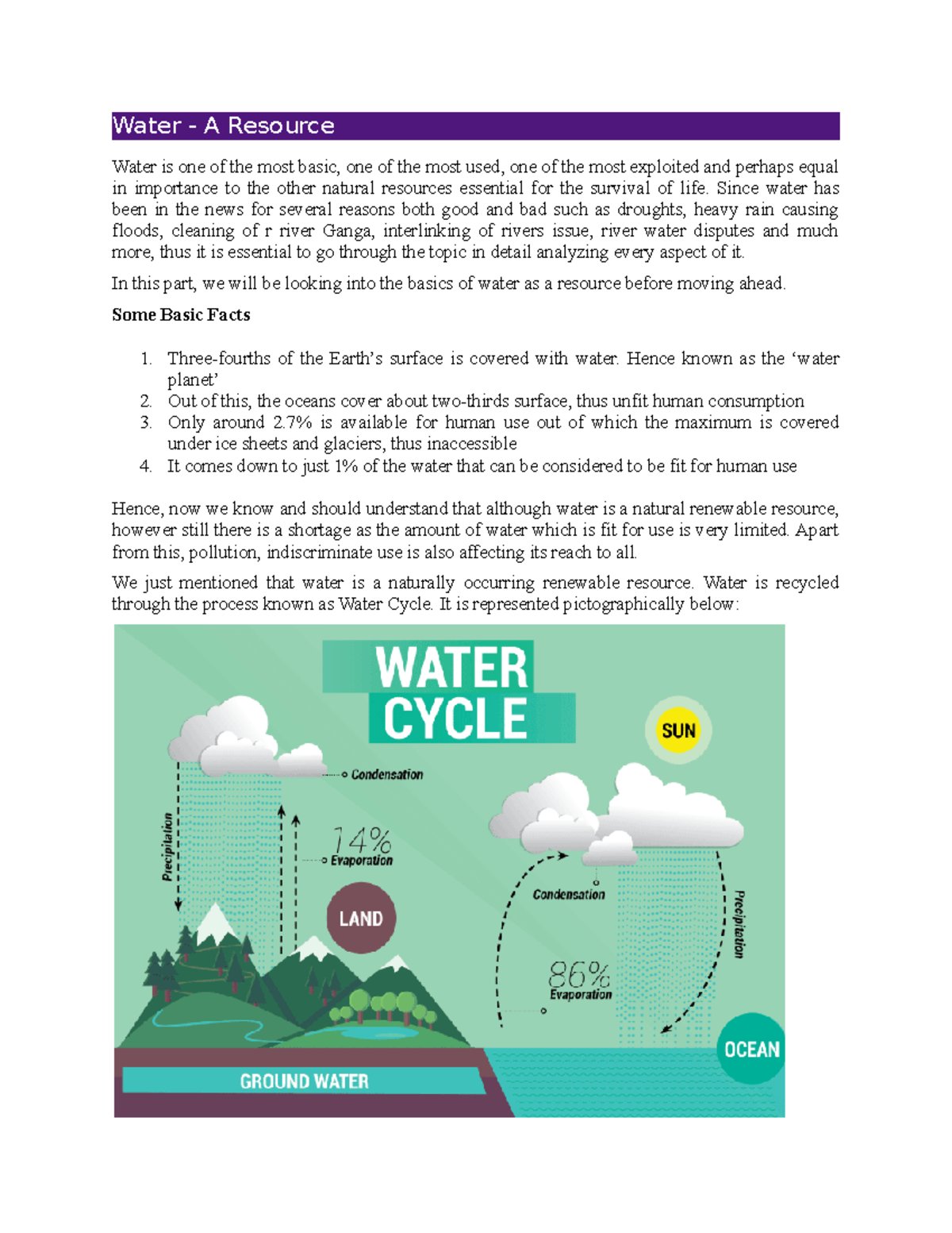 Water-Basic Resource - Summary Notes - Geography - Calcutta University ...
