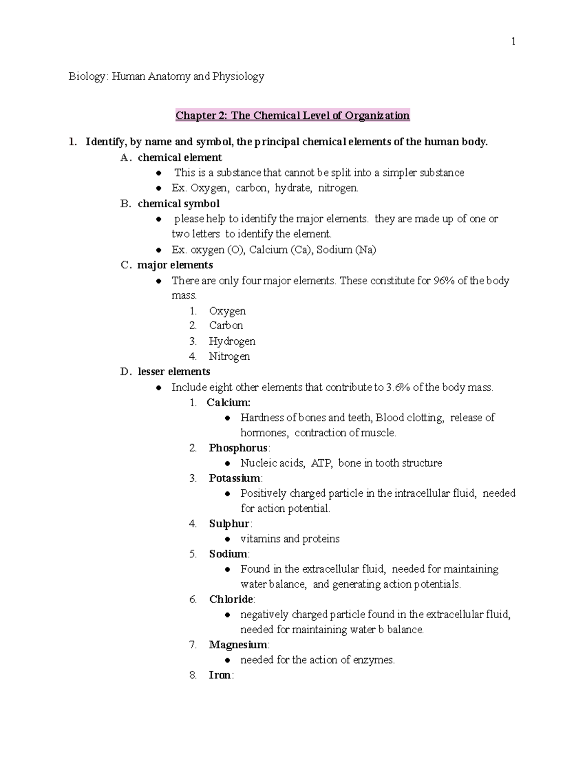 BIO Ch 2- The Chemical Level of Organization - Biology: Human Anatomy ...