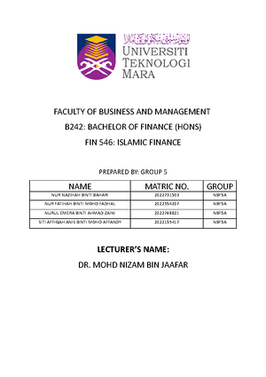 FIN546(Individual Assignment) - BACHELOR OF BUSINESS ADMINISTRATION (HONS) FINANCE (BA242 3B ...