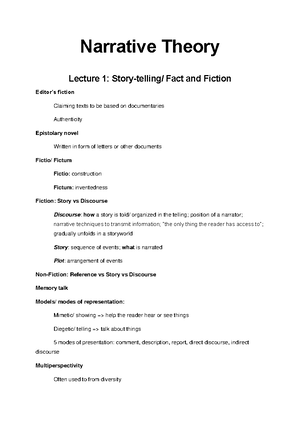 Narrative Theory Terms - Narrator Factual/fictual o Based on events ...
