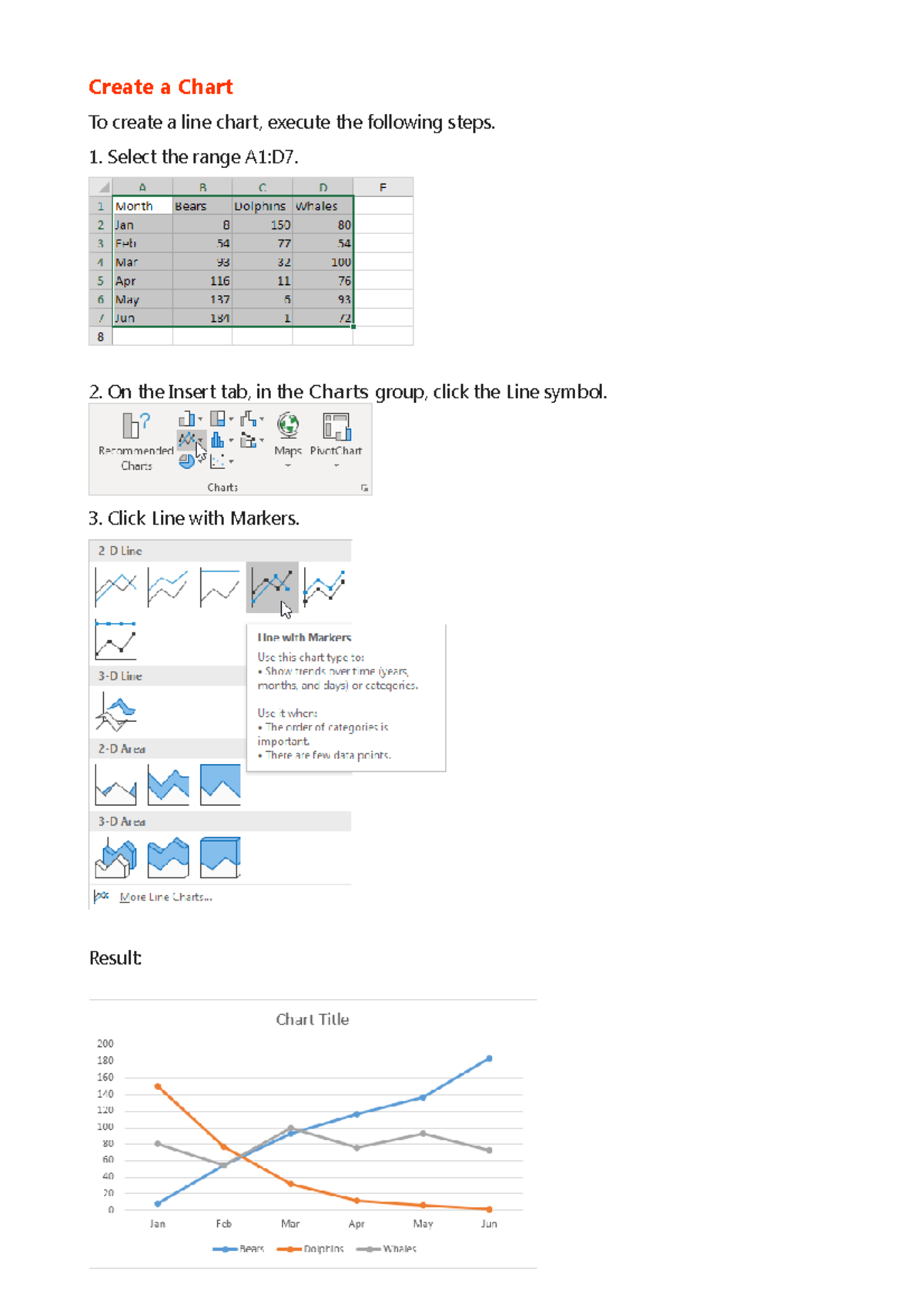 How to - Charts Excel - Create a Chart To create a line chart, execute ...
