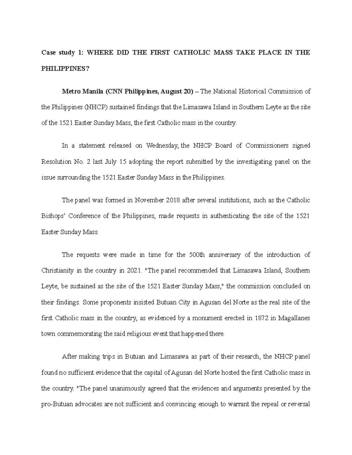 The First Catholic Mass in The Philippines - Case study 1: WHERE DID ...