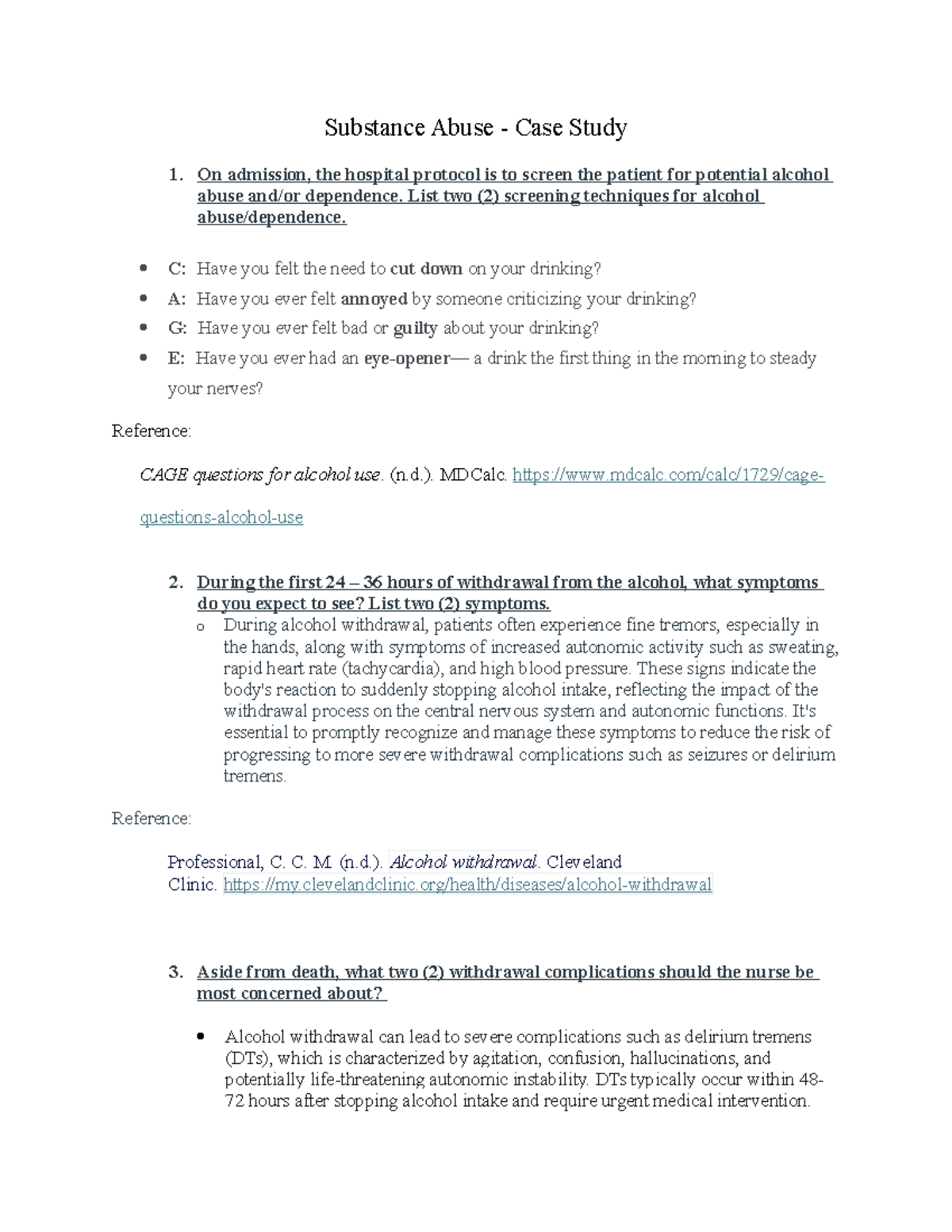 Substance Abuse case study - Substance Abuse - Case Study 1. On ...