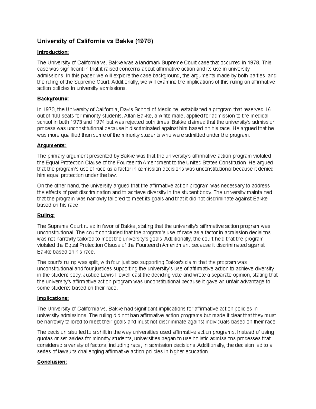 Civics Supreme Court Cases - University of California vs Bakke (1978 ...