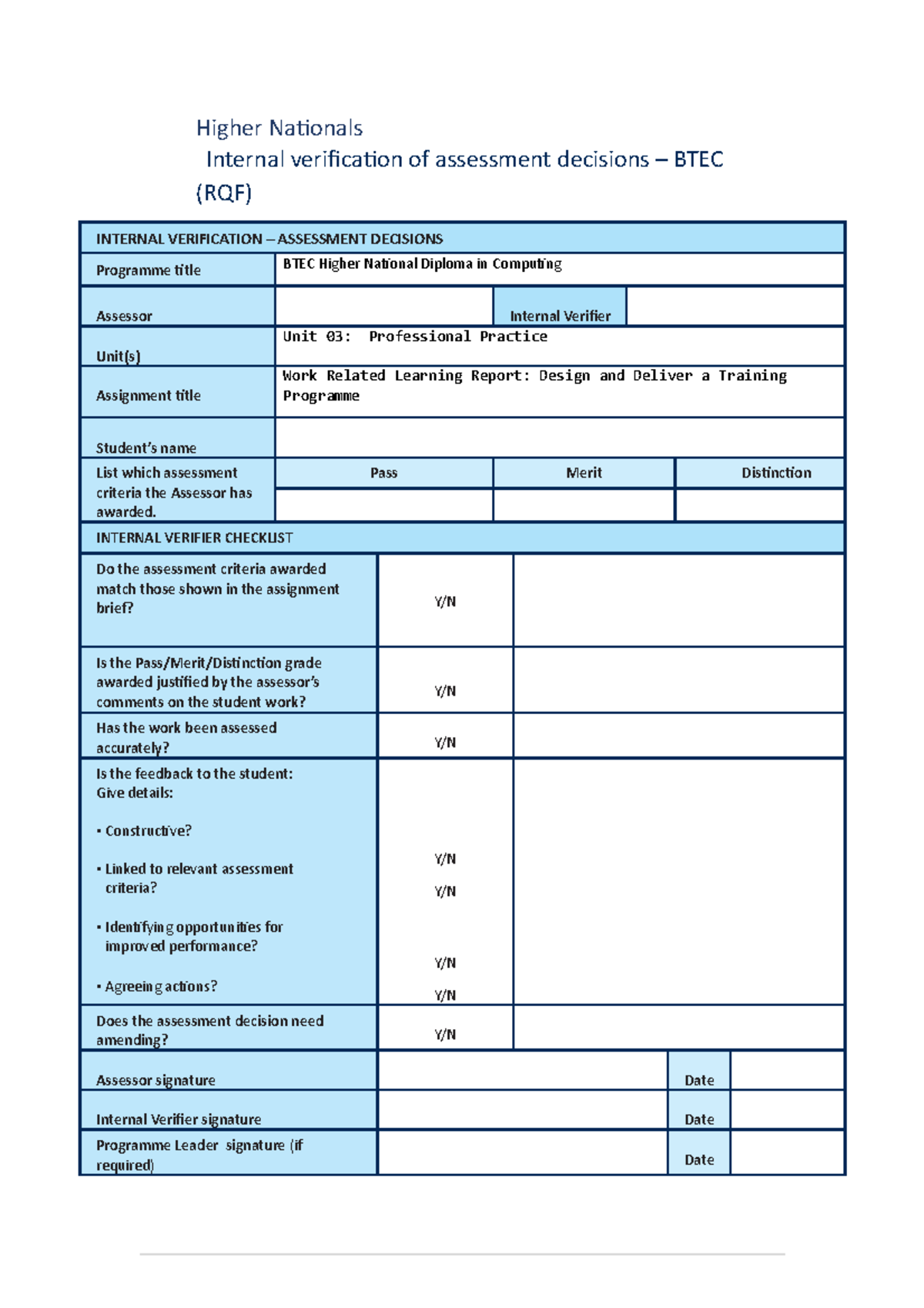 Unit(s) Unit 03: Professional Practice - Higher Nationals Internal ...