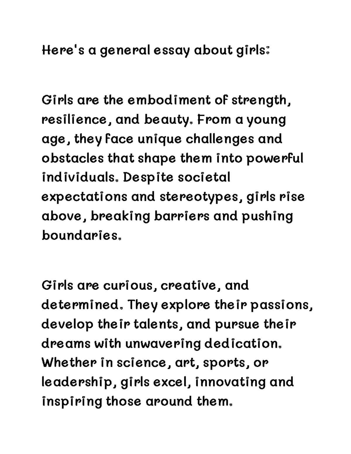 Essay about girls-WPS Office - Here's a general essay about girls ...