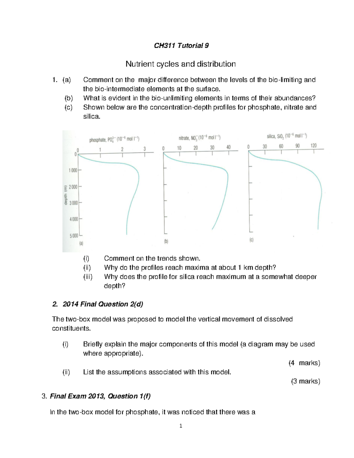 Week 8 Nutrient cycles - 1 CH311 Tutorial 9 Nutrient cycles and ...
