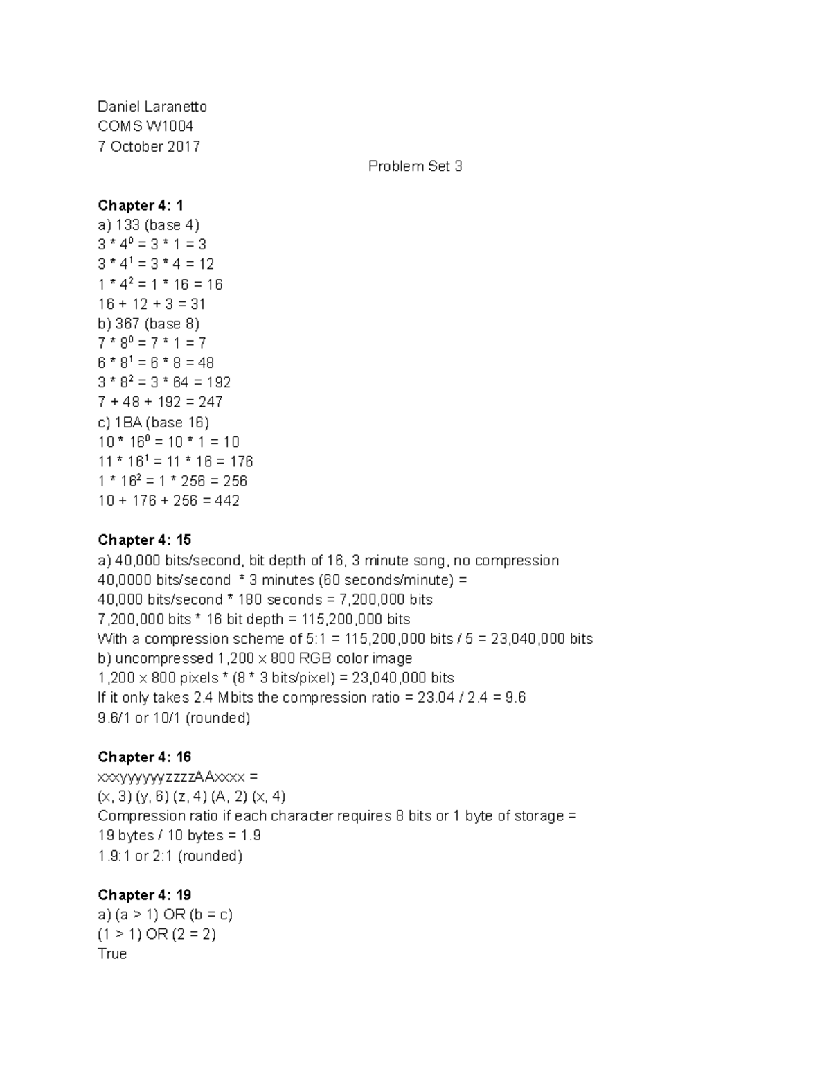 Problem Set 3 - Homework assignment - Daniel Laranetto COMS W1004 7 October 2017 Problem Set 3 ...