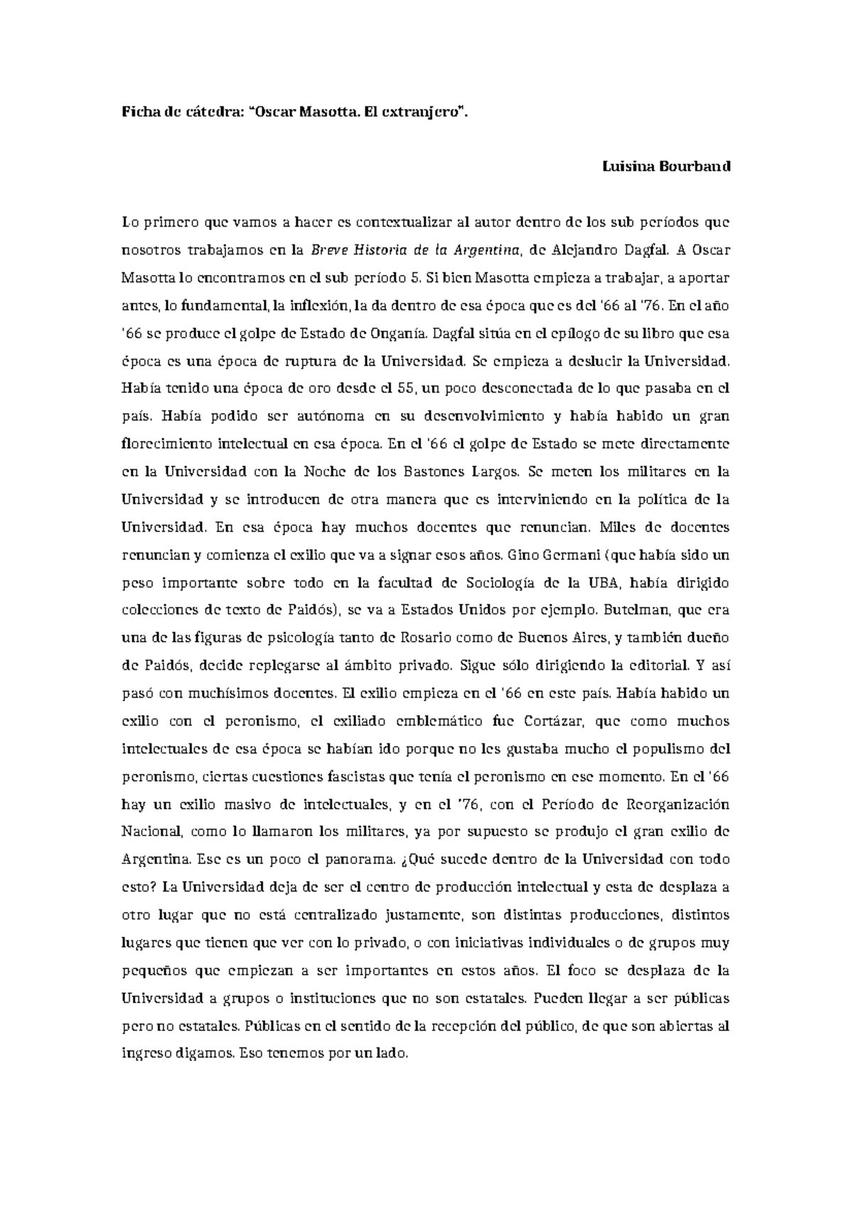 11 Ficha Oscar Masotta - Ficha de cátedra: “Oscar Masotta. El ...