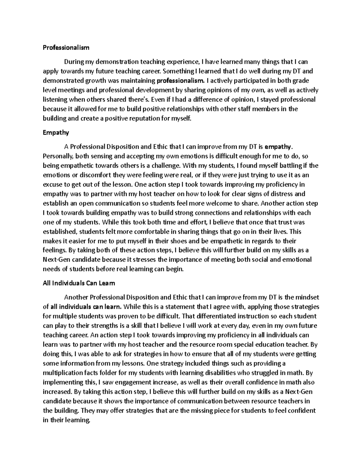 C341 Task 1 - C341 Task 1 - Professionalism During my demonstration ...