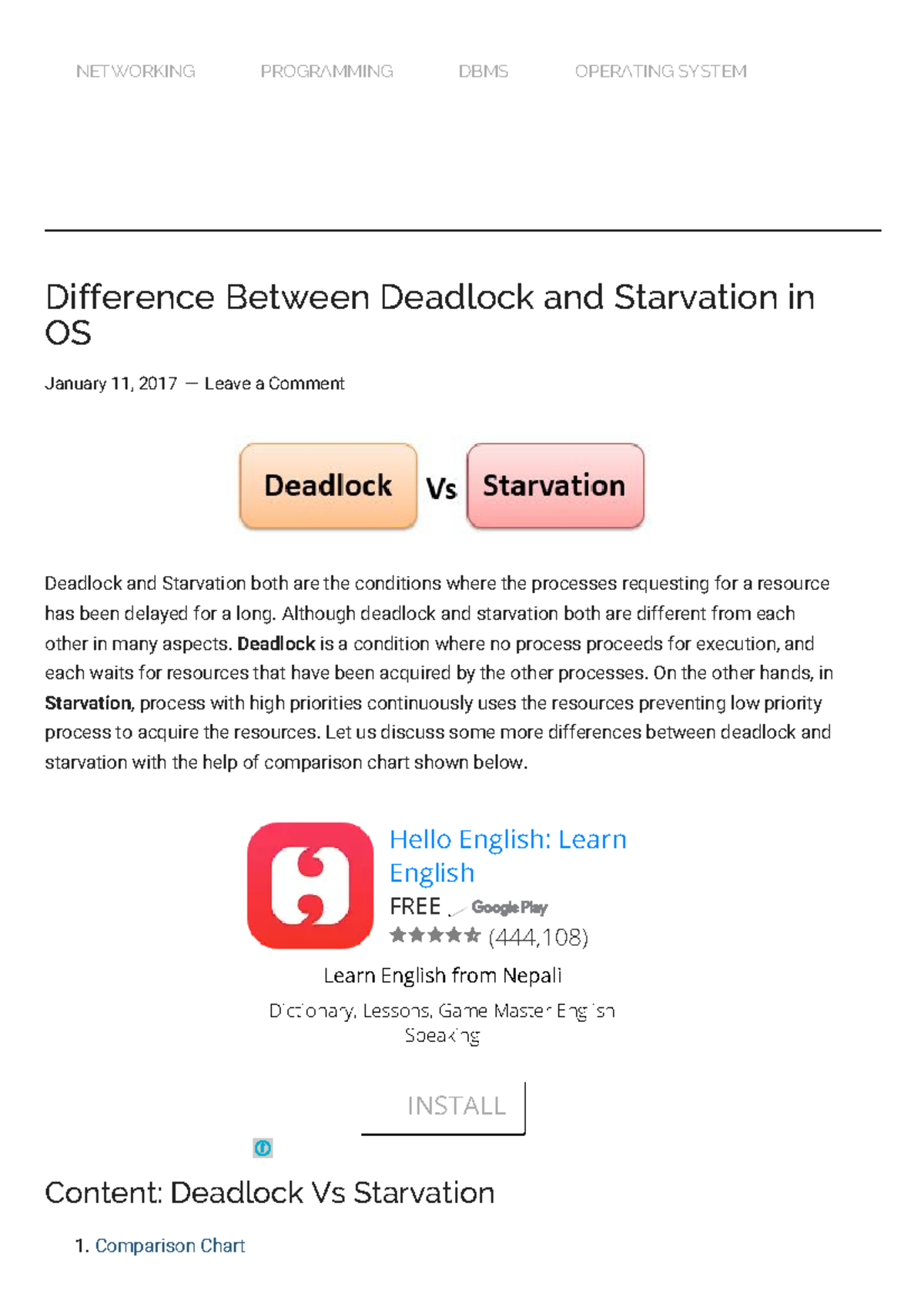 Difference Between Deadlock and Starvation in OS (with Comparison Chart) - Tech Differences ...