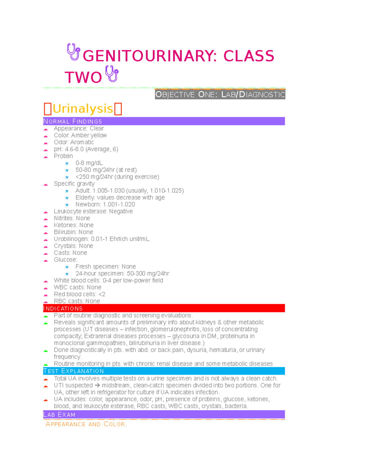 GU Class 2 - GENITOURINARY: CLASS TWO OBJECTIVE ONE: LAB/DIAGNOSTIC ...