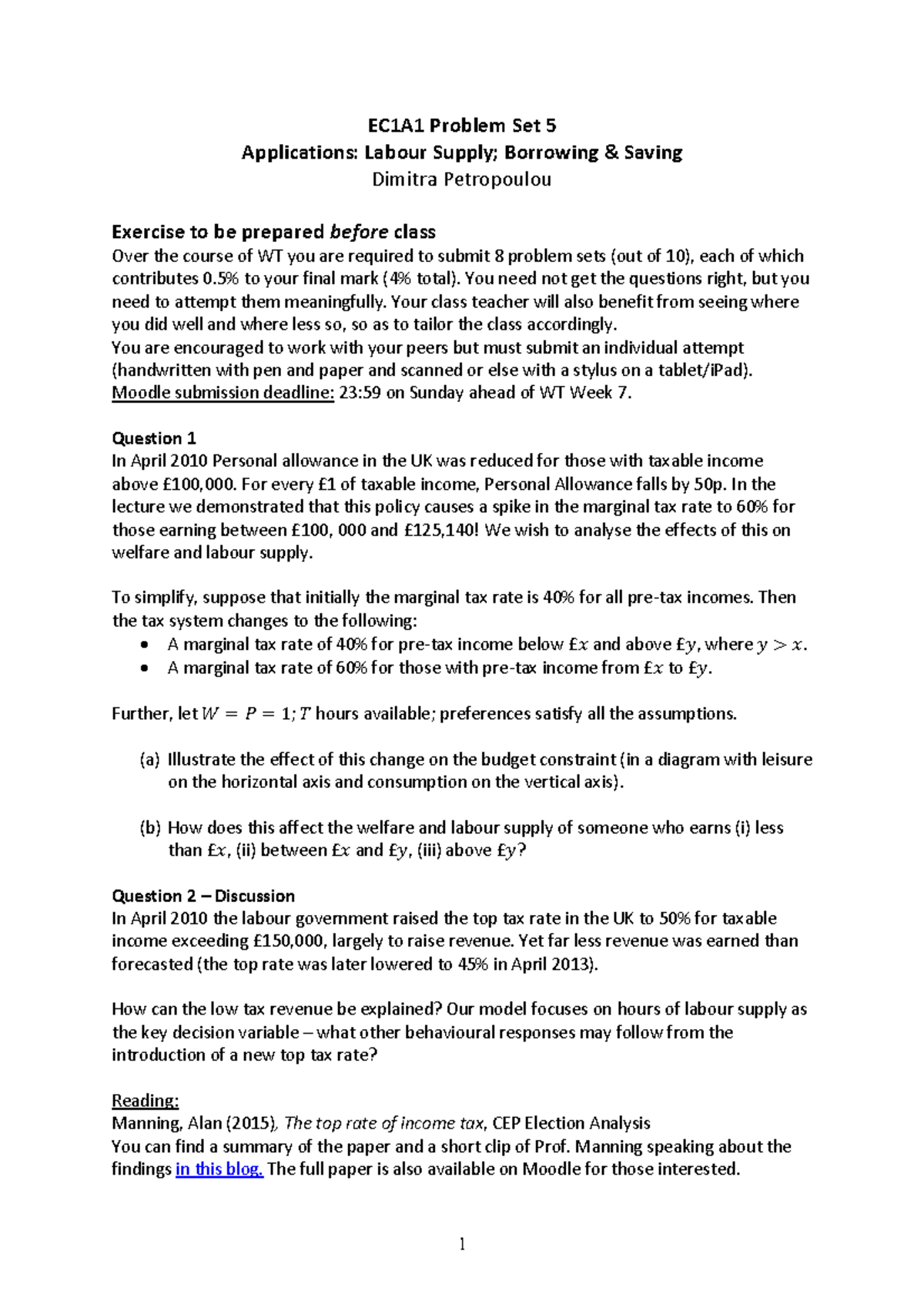 Problem Set 5 - You need not get the questions right, but you need to ...