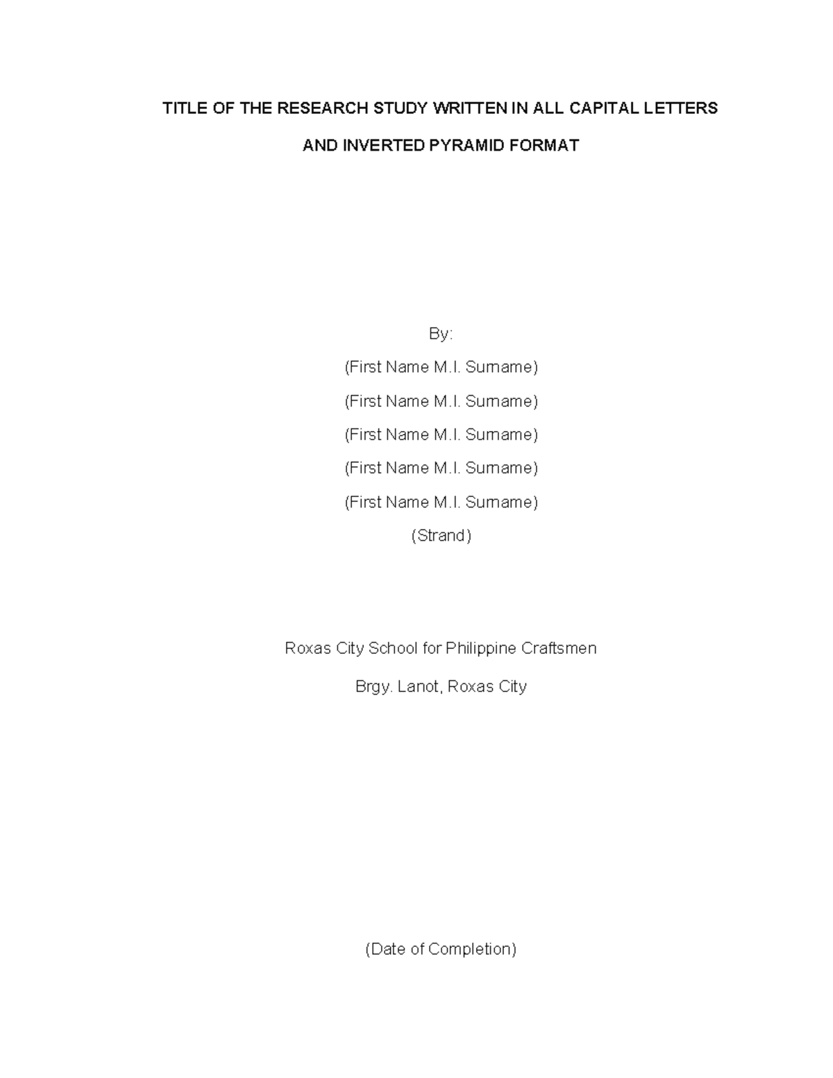 Research Proposal Template for Experimental - TITLE OF THE RESEARCH ...