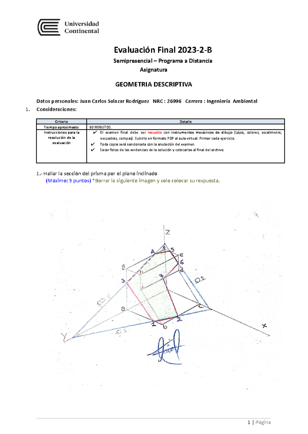 1 Geometria Descriptiva Evaluación Final 2023-b - Evaluación Final 2023-2-B Semipresencial ...