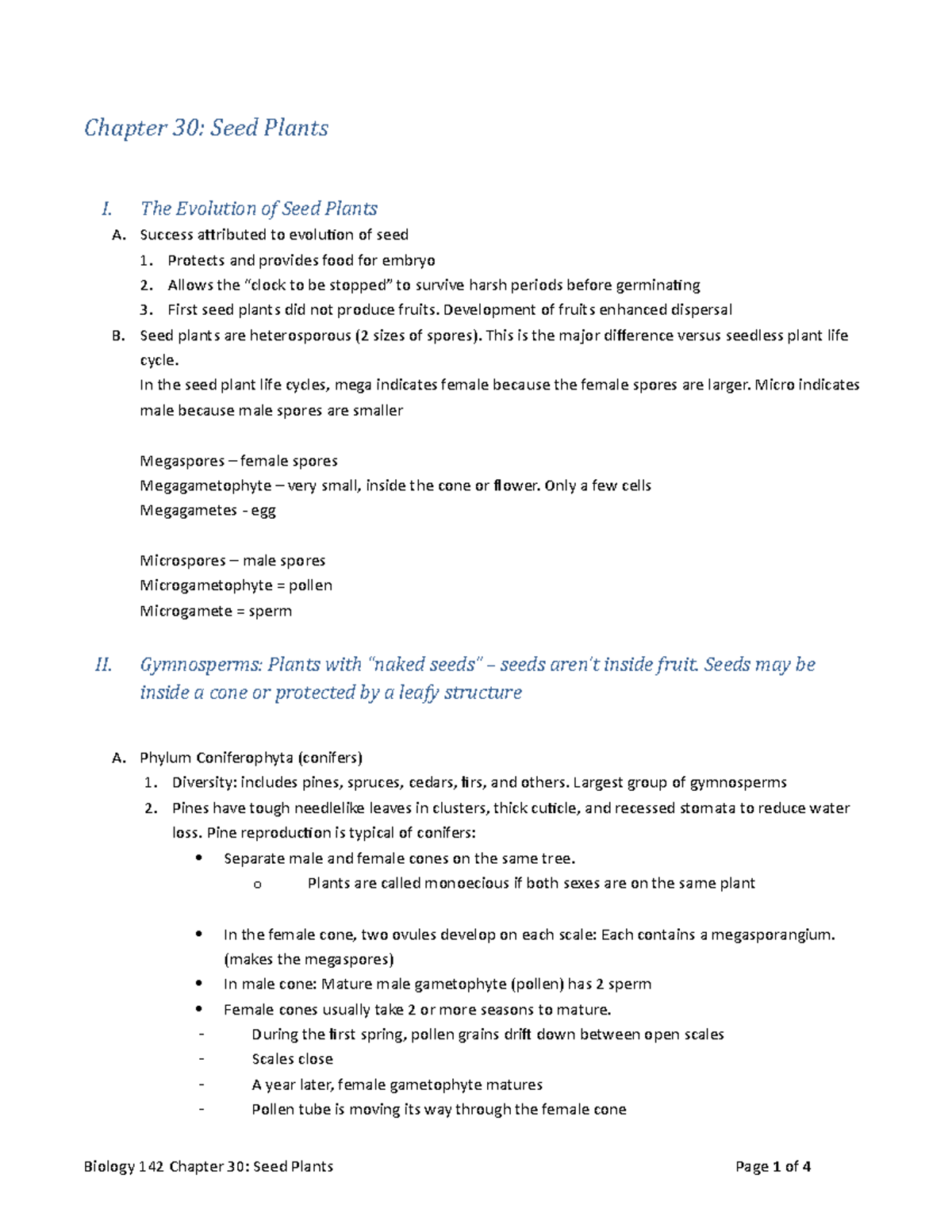 Chapter 30 Seed Plants Study Guide with notes 142-v01 - Chapter 30 ...