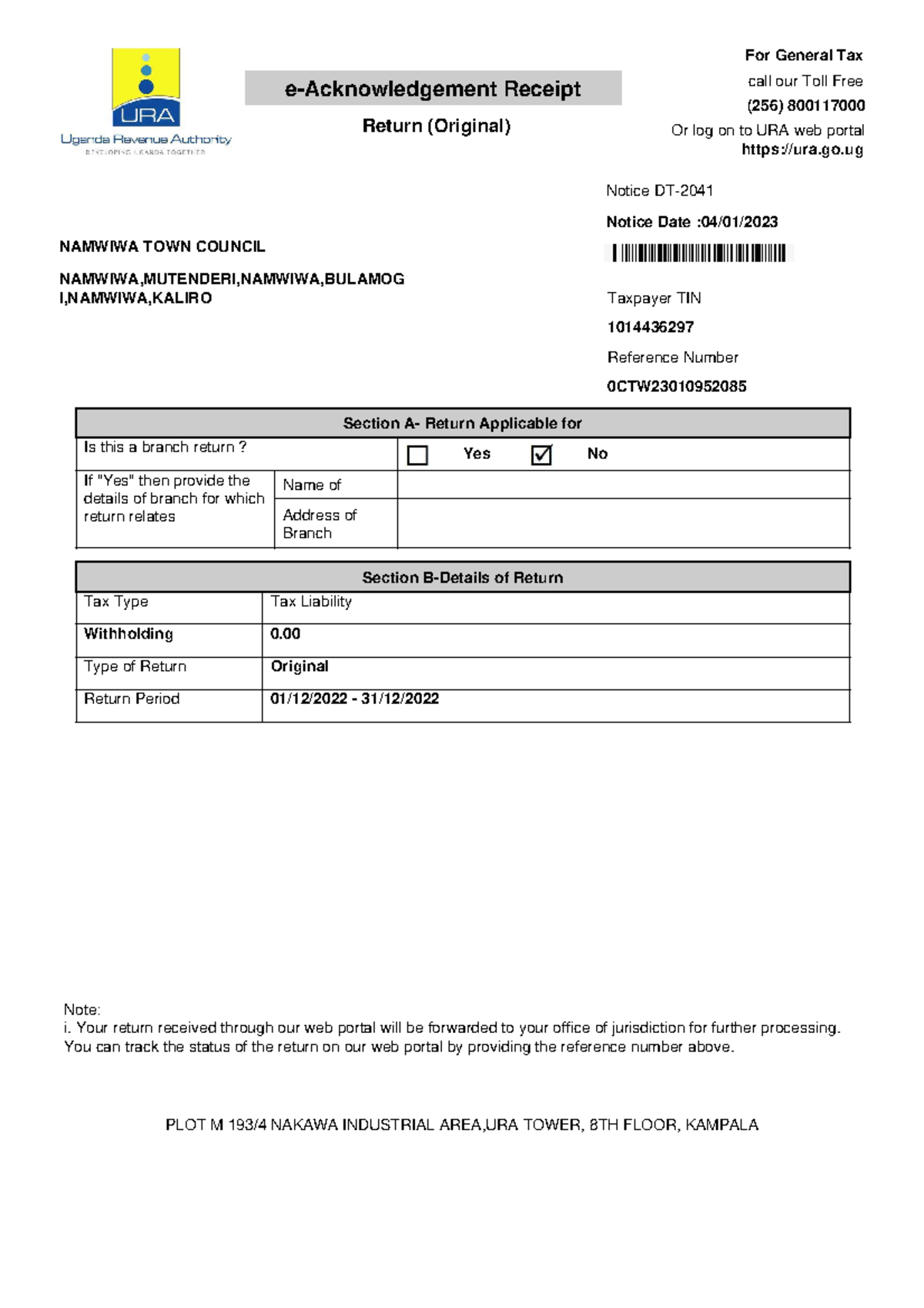 Render Rtn Receipt - fgffgfgf - Section B-Details of Return Reference ...