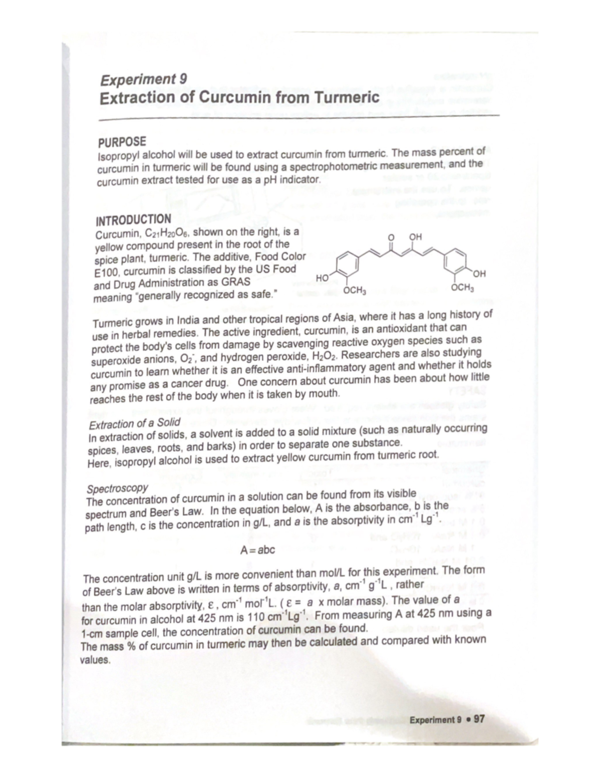Extraction Of Curcumin From Turmeric - CHEM 103 - Studocu