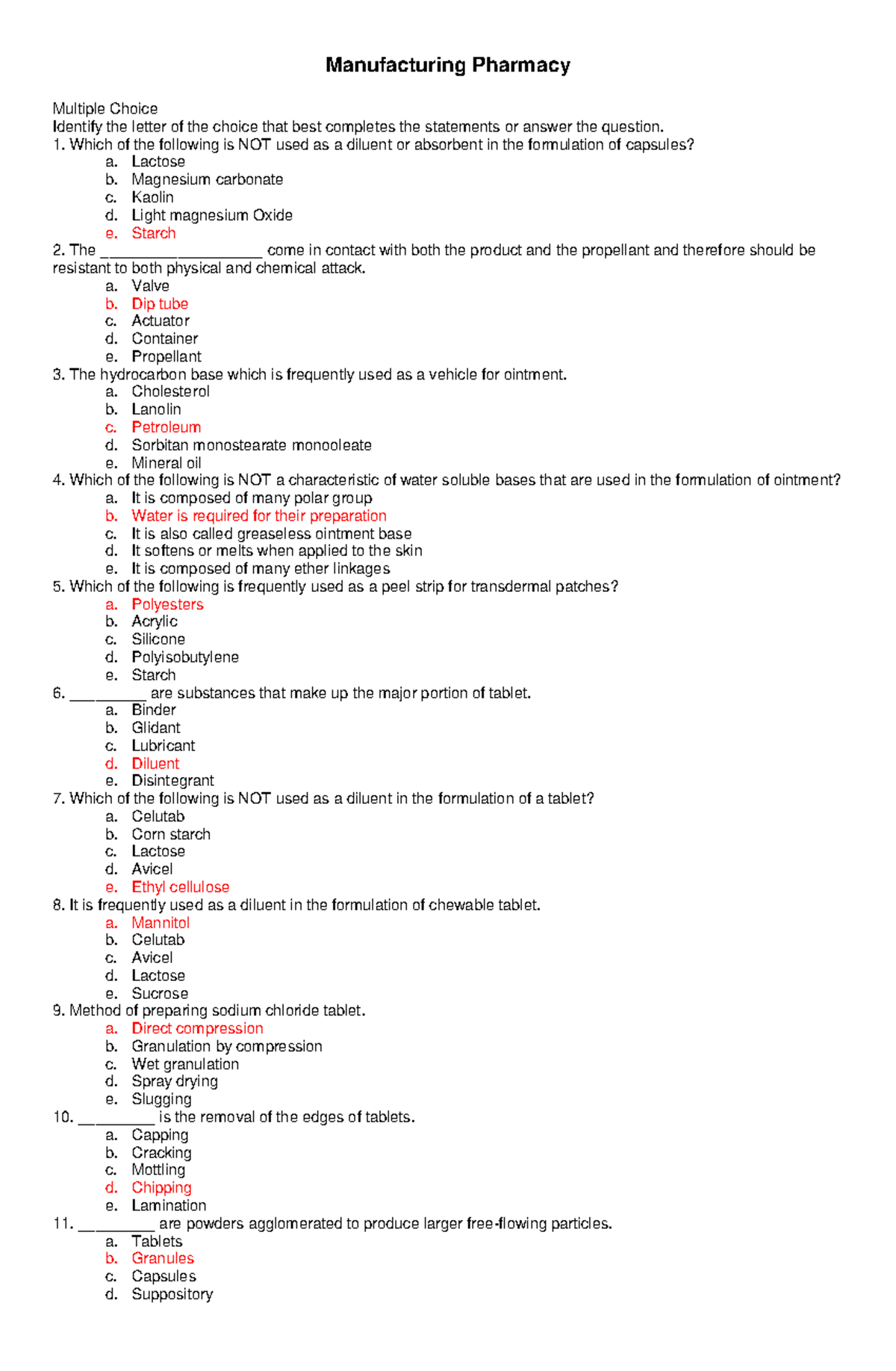 Manufacturing Pharmacy Answer Key-BLUE Pacop - Manufacturing Pharmacy ...