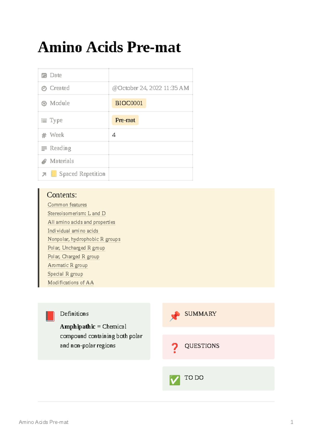 Amino Acids pre mat - Amino Acids Pre-mat Date Created Module BIOC Type ...