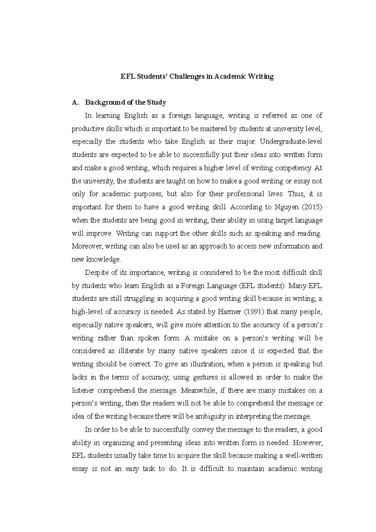 EFL Students’ Challenges in Academic Writing - Background of the Study ...