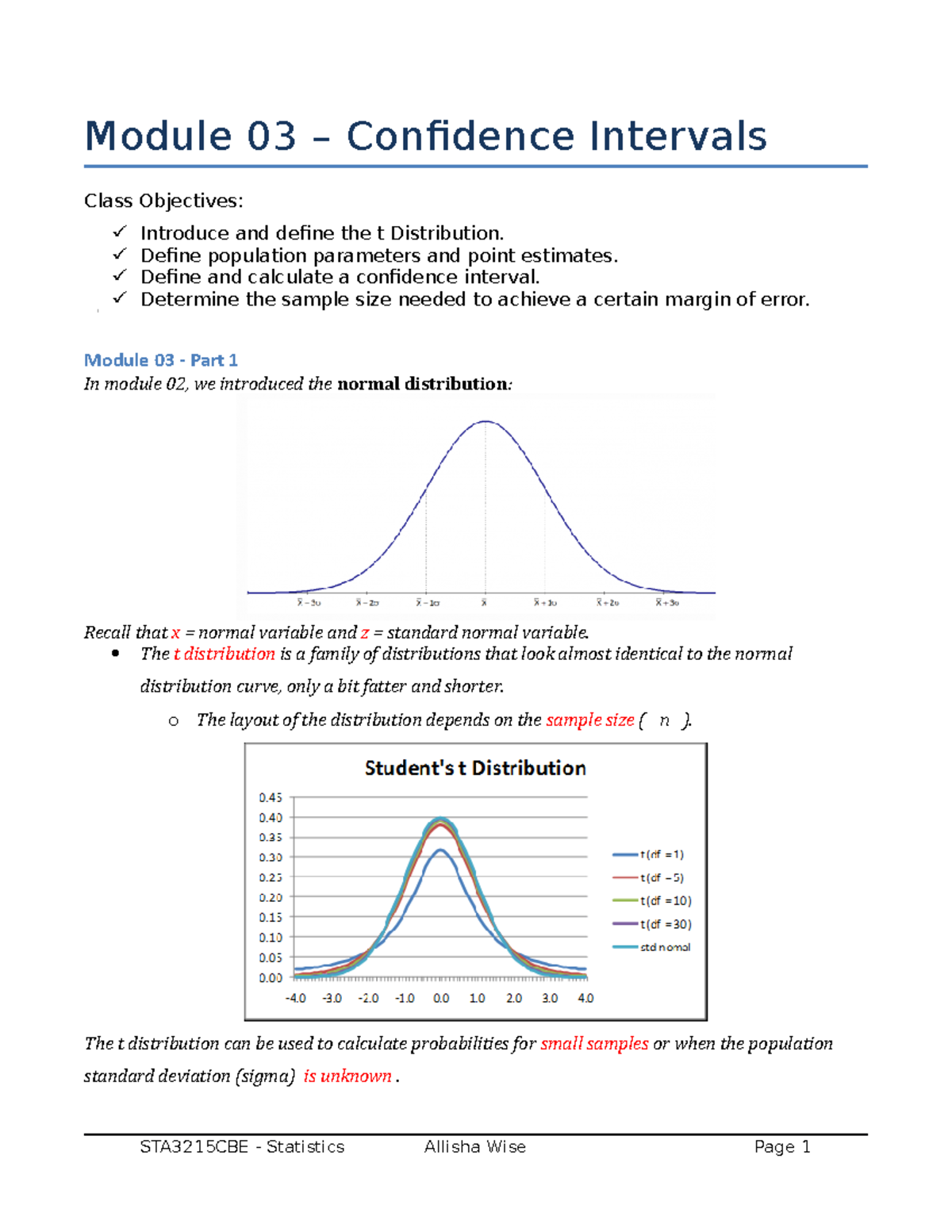 Module 03 Notes - Module 03 – Confidence Intervals Class Objectives ...