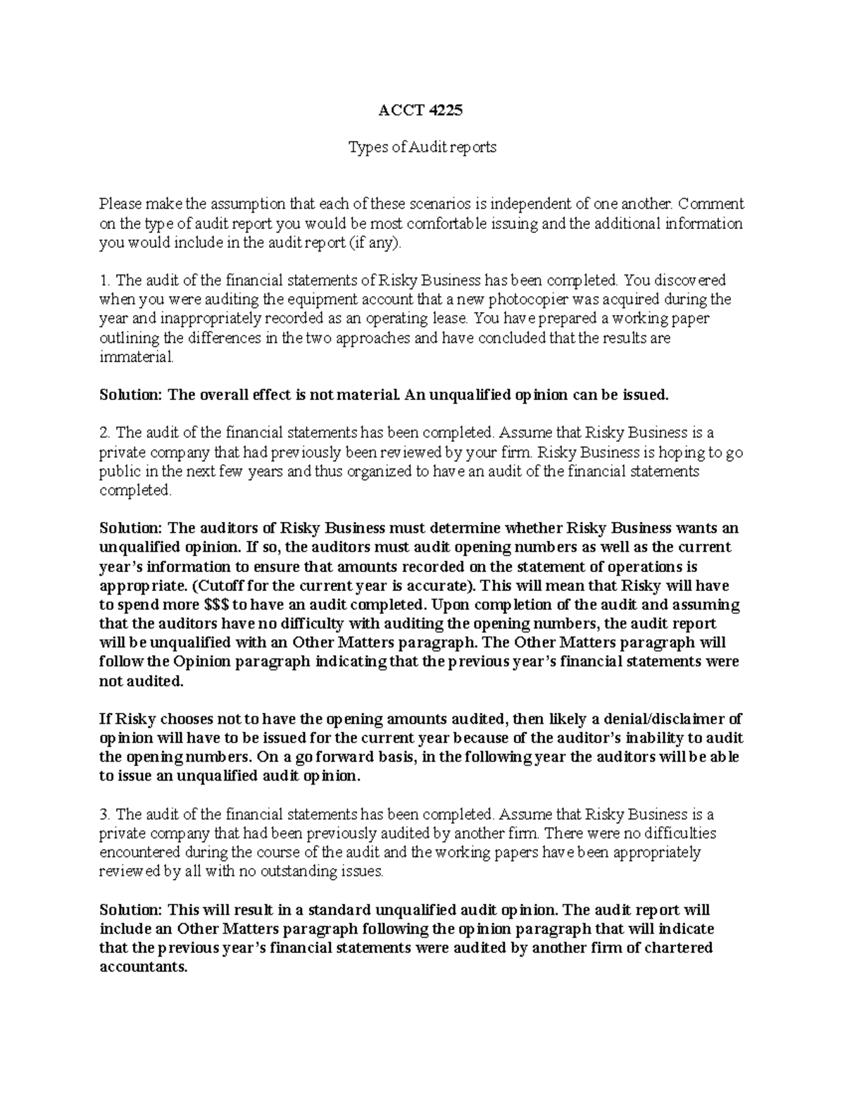 Types of Audit Report solution(1) (3) - ACCT 4225 Types of Audit ...