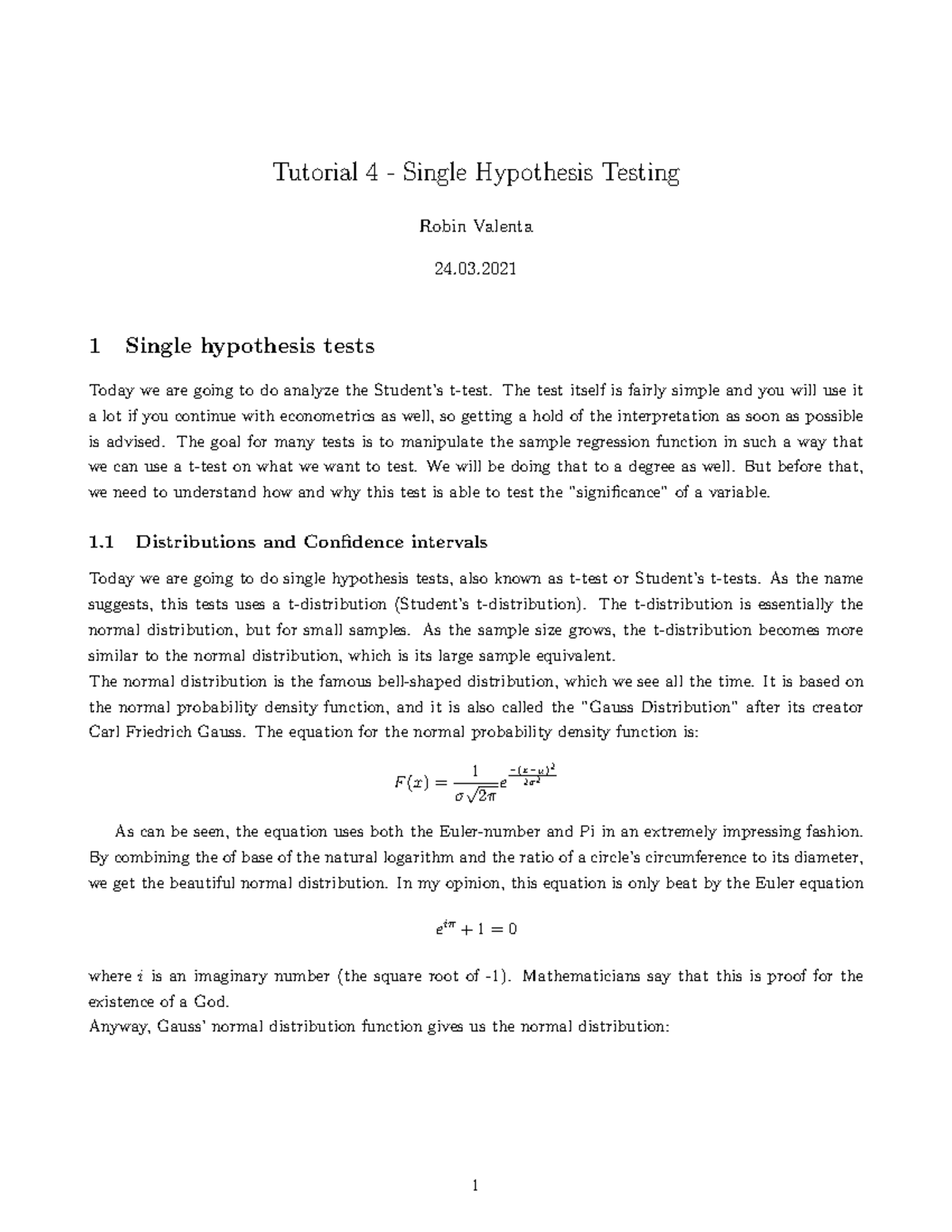 Tutorial 4 Single Hypothesis Testing - Tutorial 4 - Single Hypothesis ...