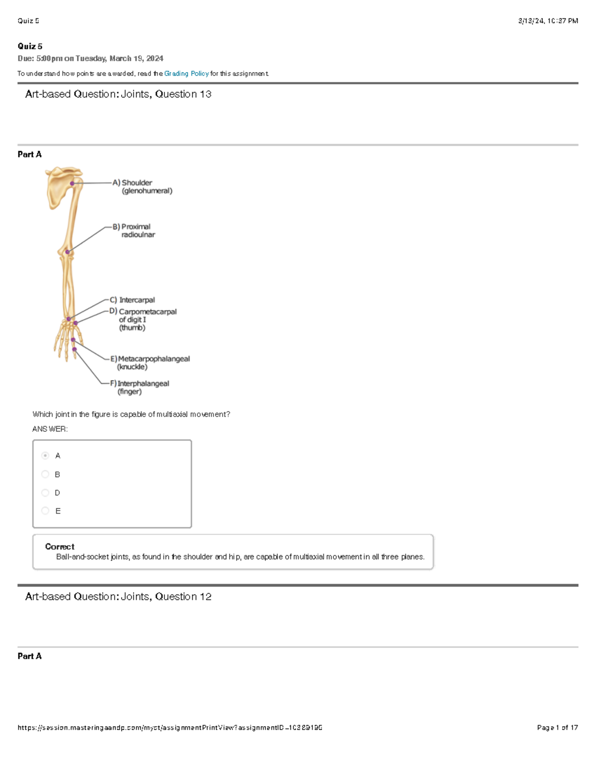 Quiz 5 practice for lecture bio 234 for professor s. verma - Quiz 5 Due ...