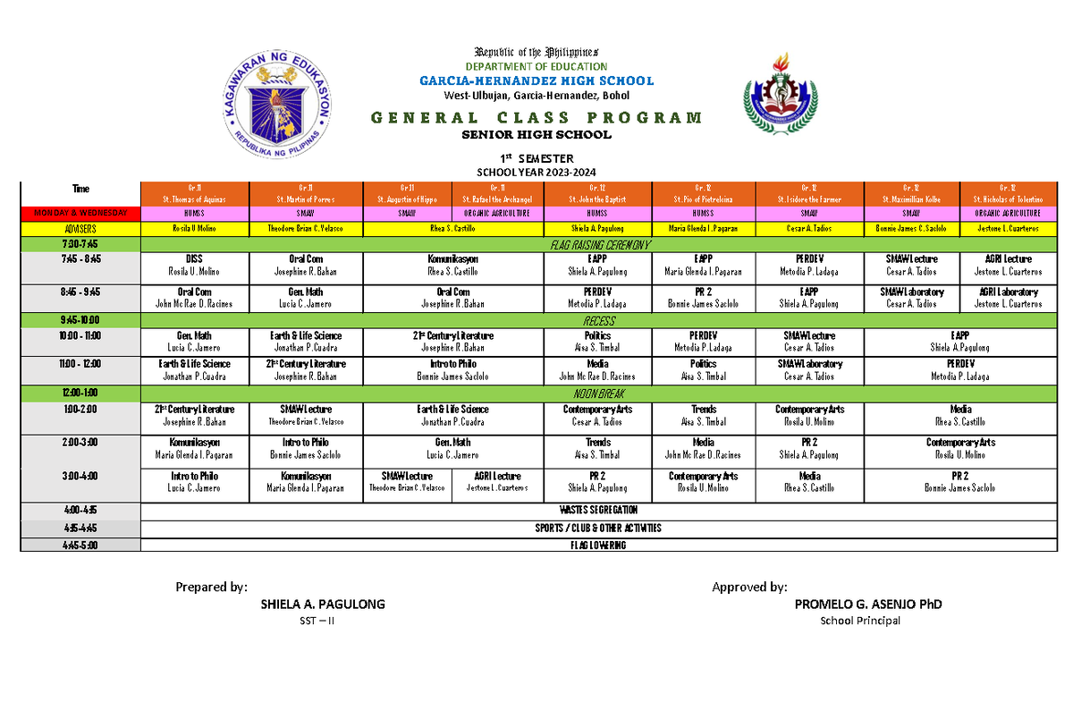 NEW-GEN - CLASS PROGRAM - Republic of the Philippines DEPARTMENT OF ...